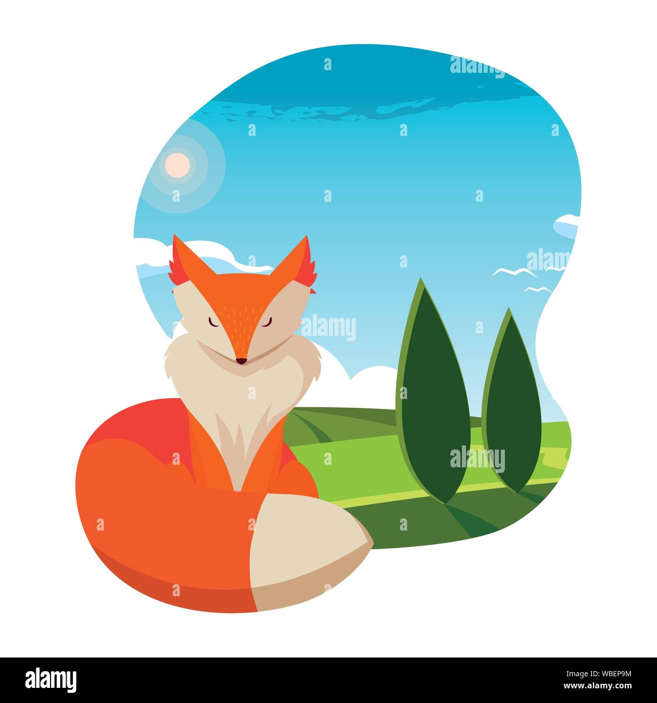 fox mammal happy autumn season trees nature landscape vector ...