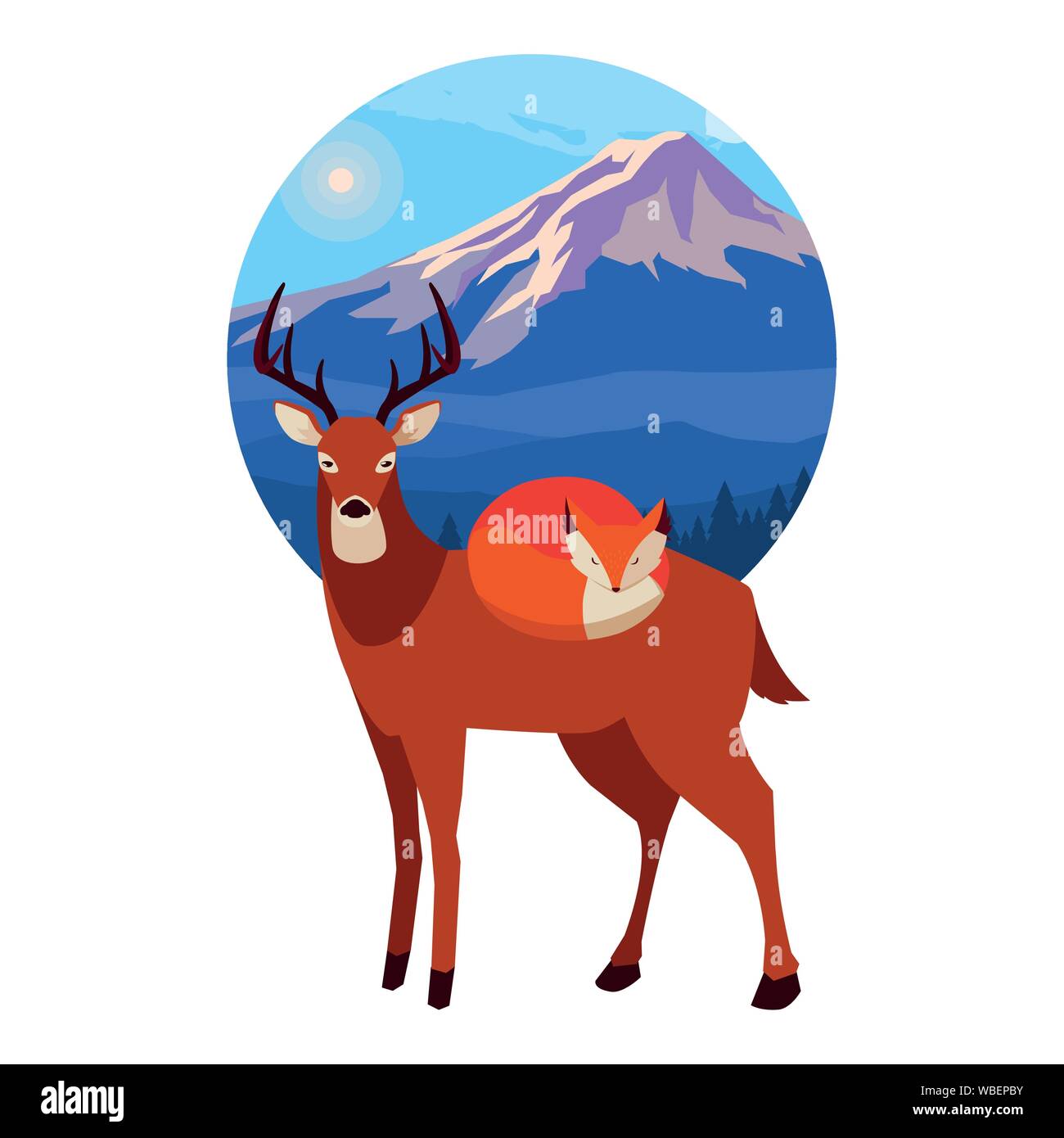 fox and deer happy autumn season scenery natural vector illustration ...
