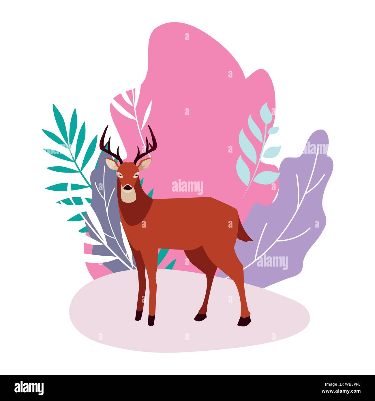 deer wildlife happy autumn season foliage leaves vector illustration ...