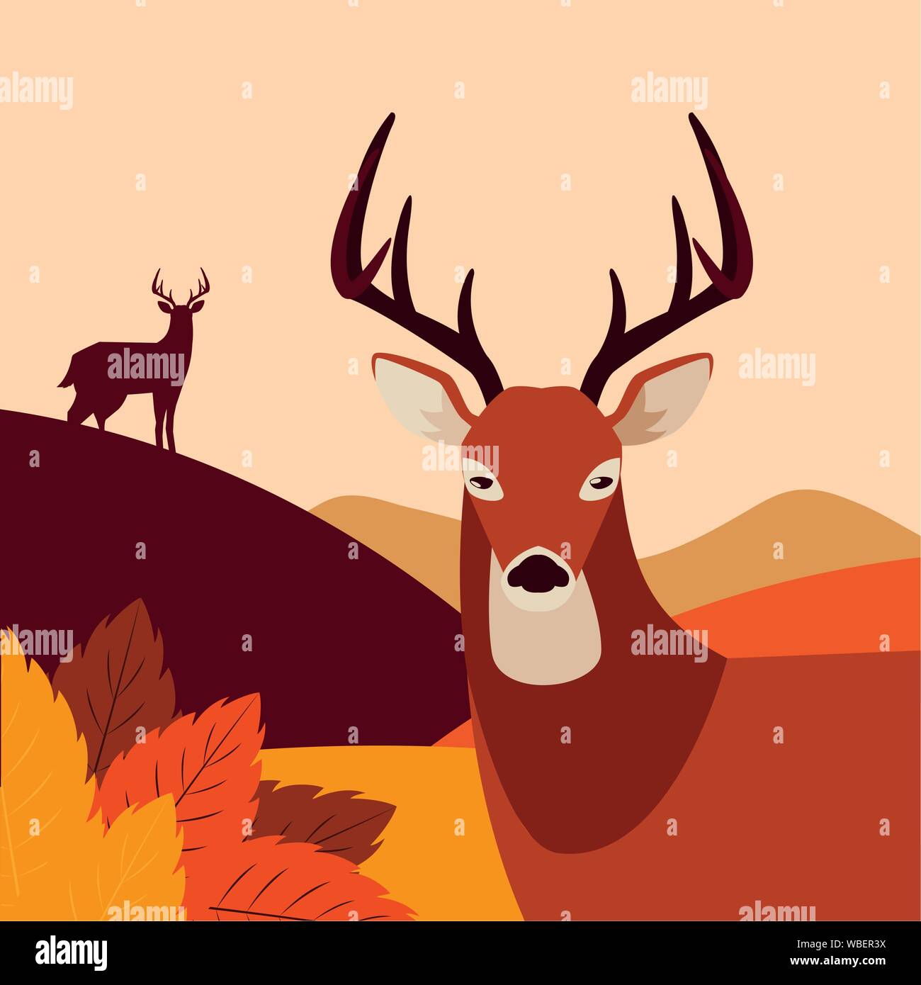 deer wildlife happy autumn season vector illustration Stock Vector ...