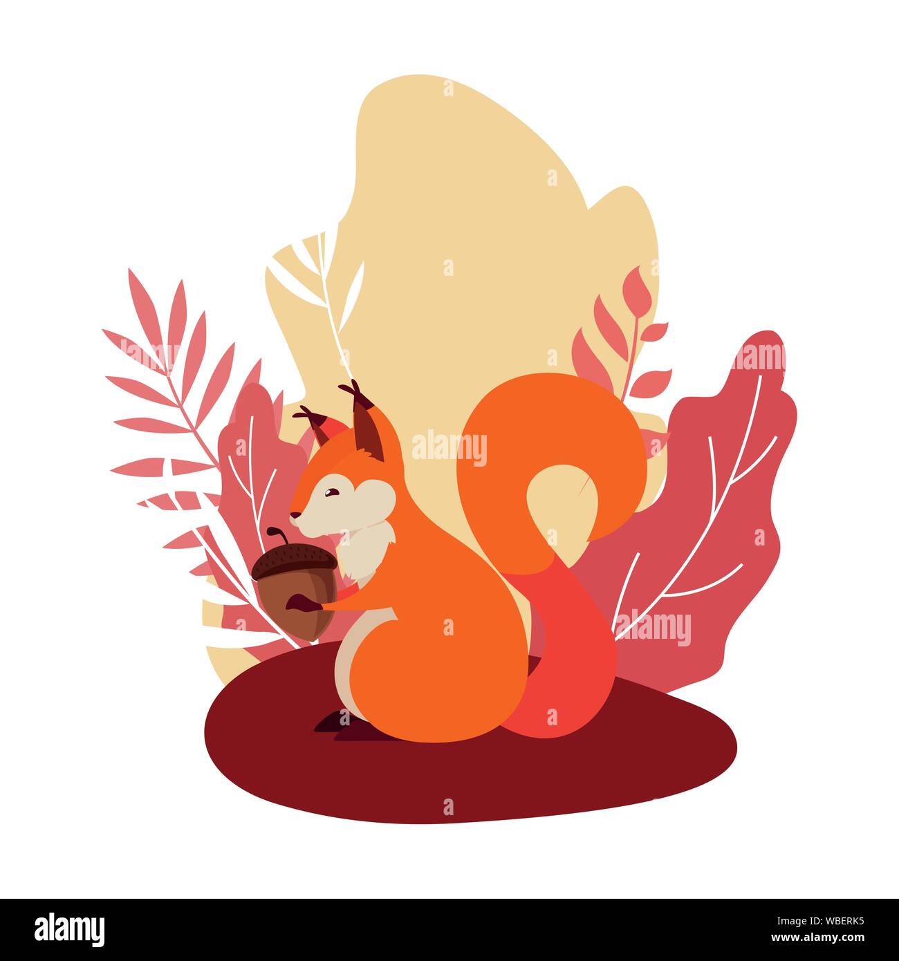 squirrel acorn happy autumn season foliage leaves vector illustration ...