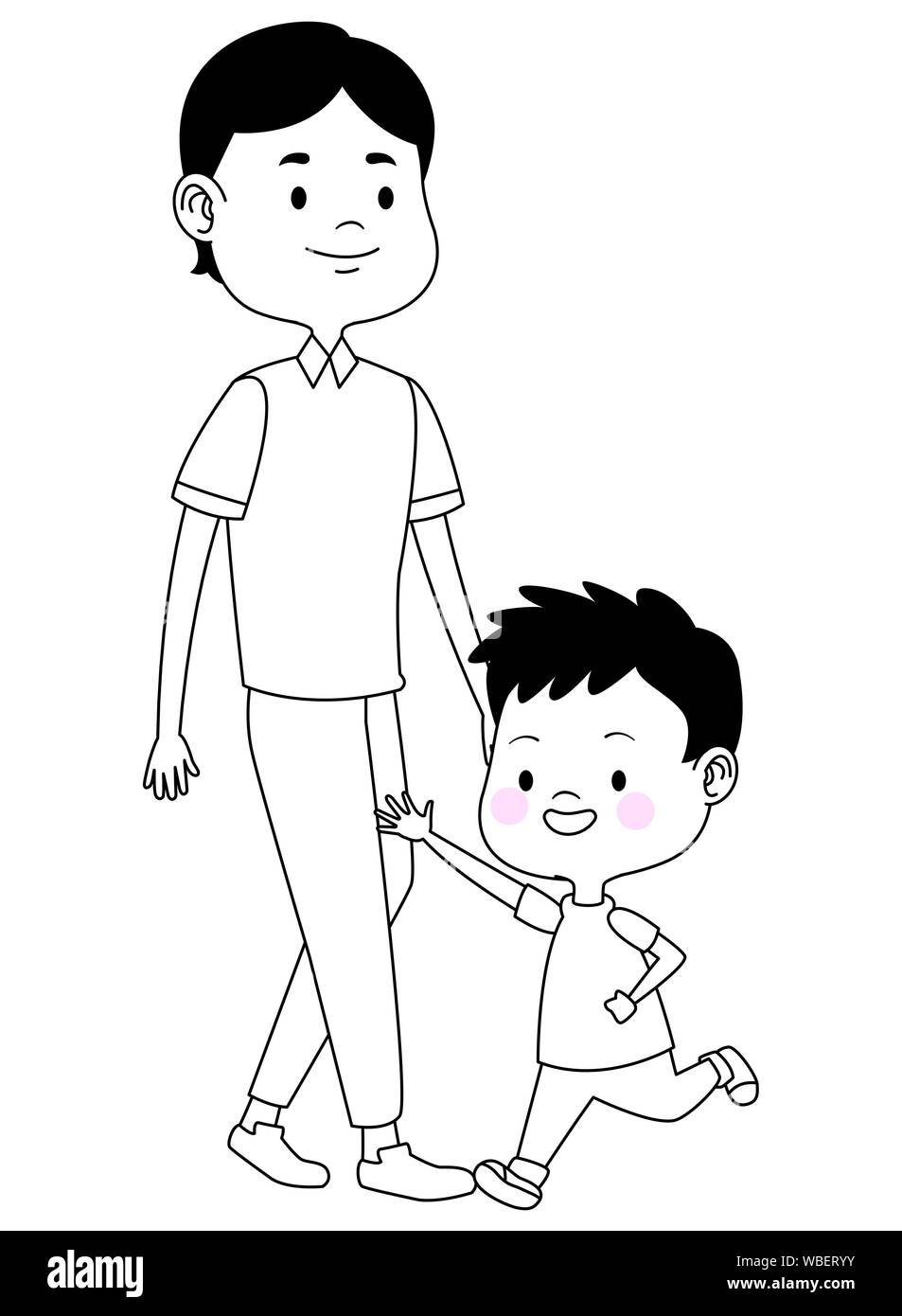 Sungle father with children cartoons in black and white Stock Vector ...