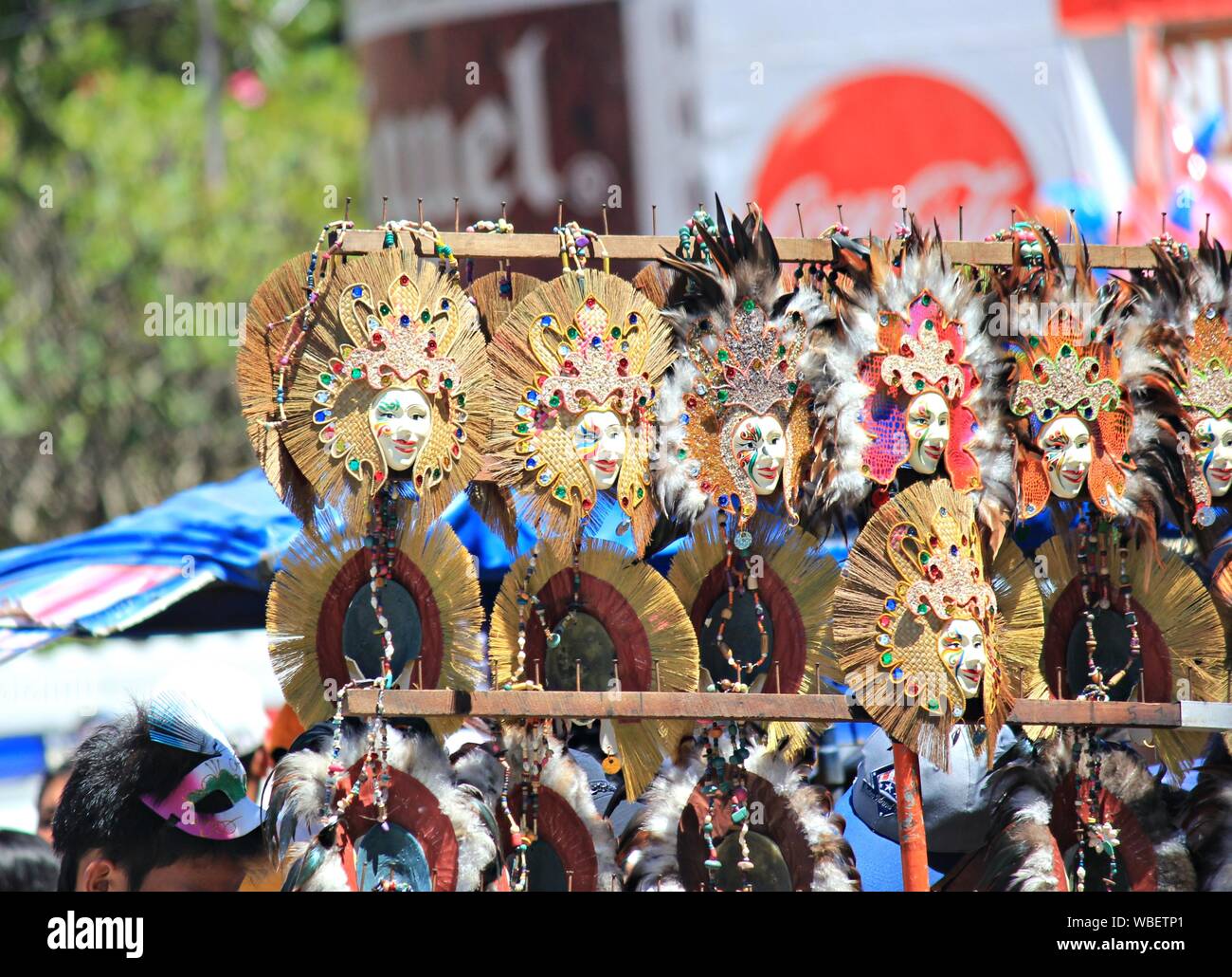 Davao City, Philippines-August 2014: Colorful masks displayed for sale ...