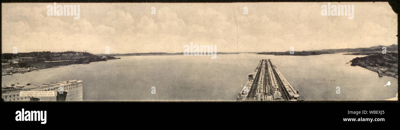 Gatun Lake, looking south with dam to the right, Panama Canal Stock ...