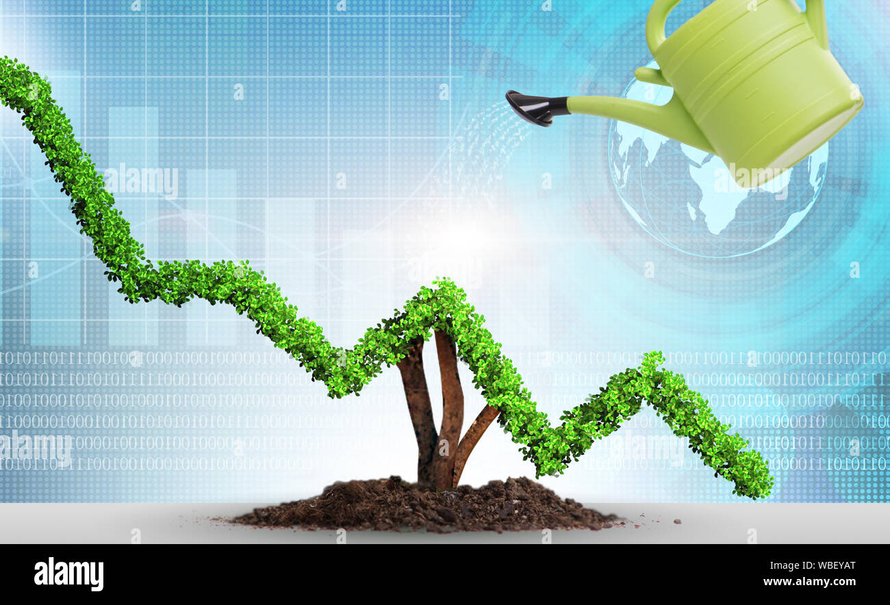 The businessman in investment concept watering financial line chart ...