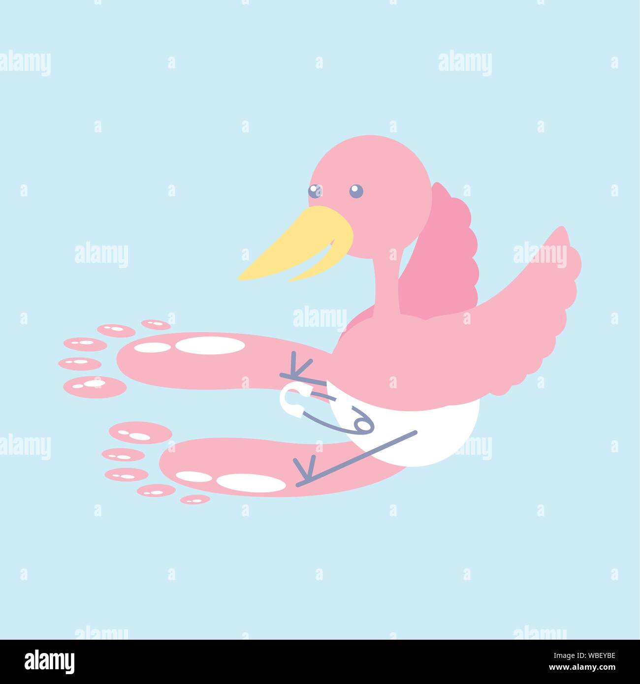 cute stork with diaper and footprint baby vector illustration design ...