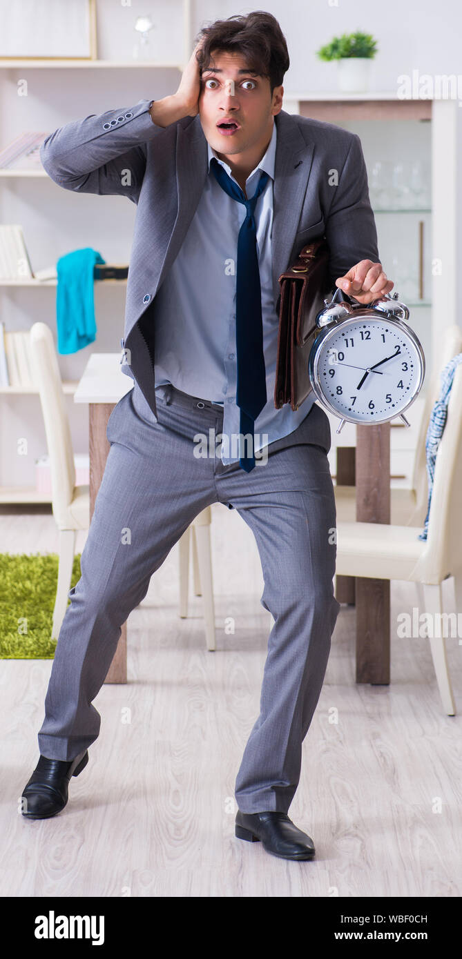 The businessman late for office due to oversleeping after overnight ...
