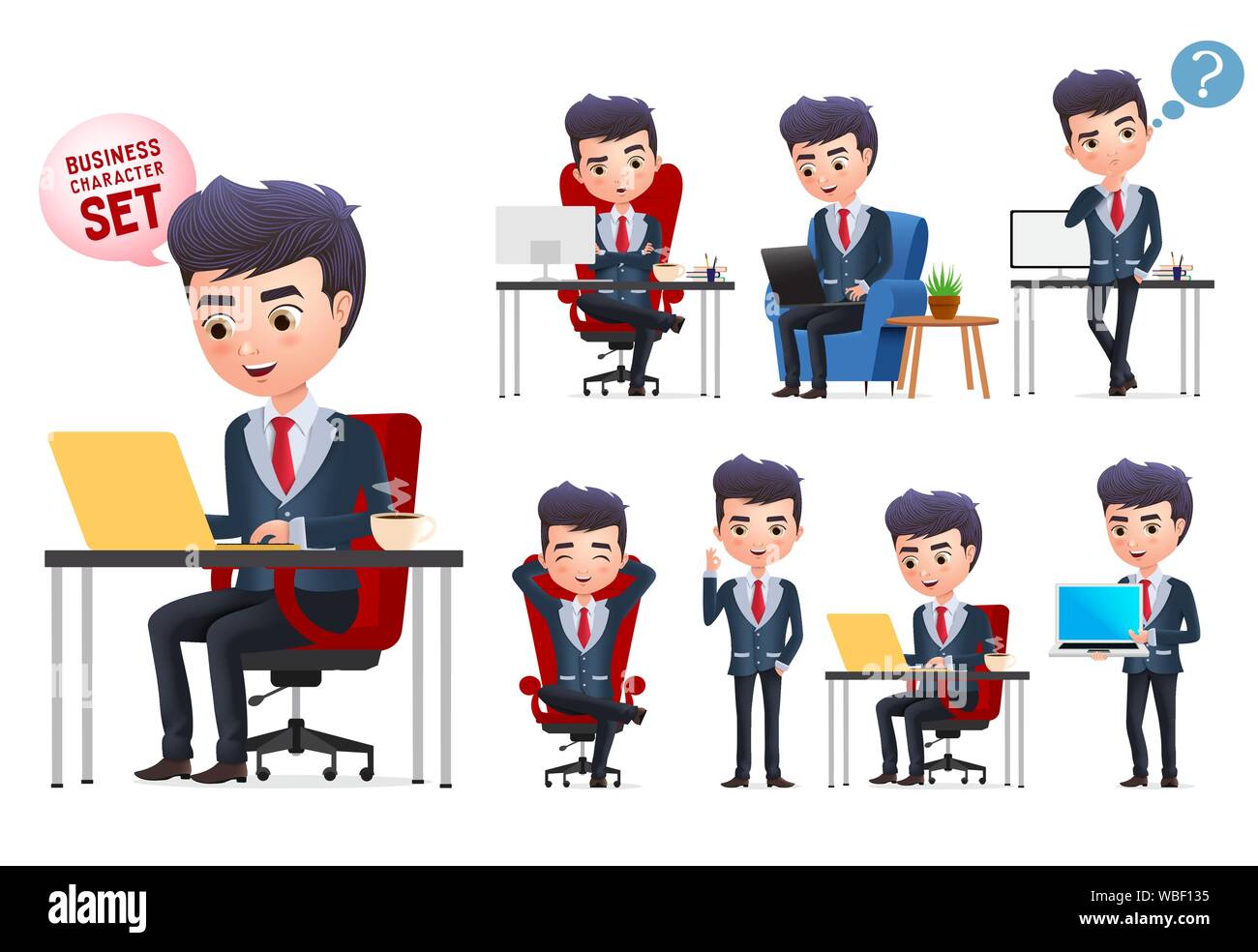 Business man vector characters set. Business professional office young ...