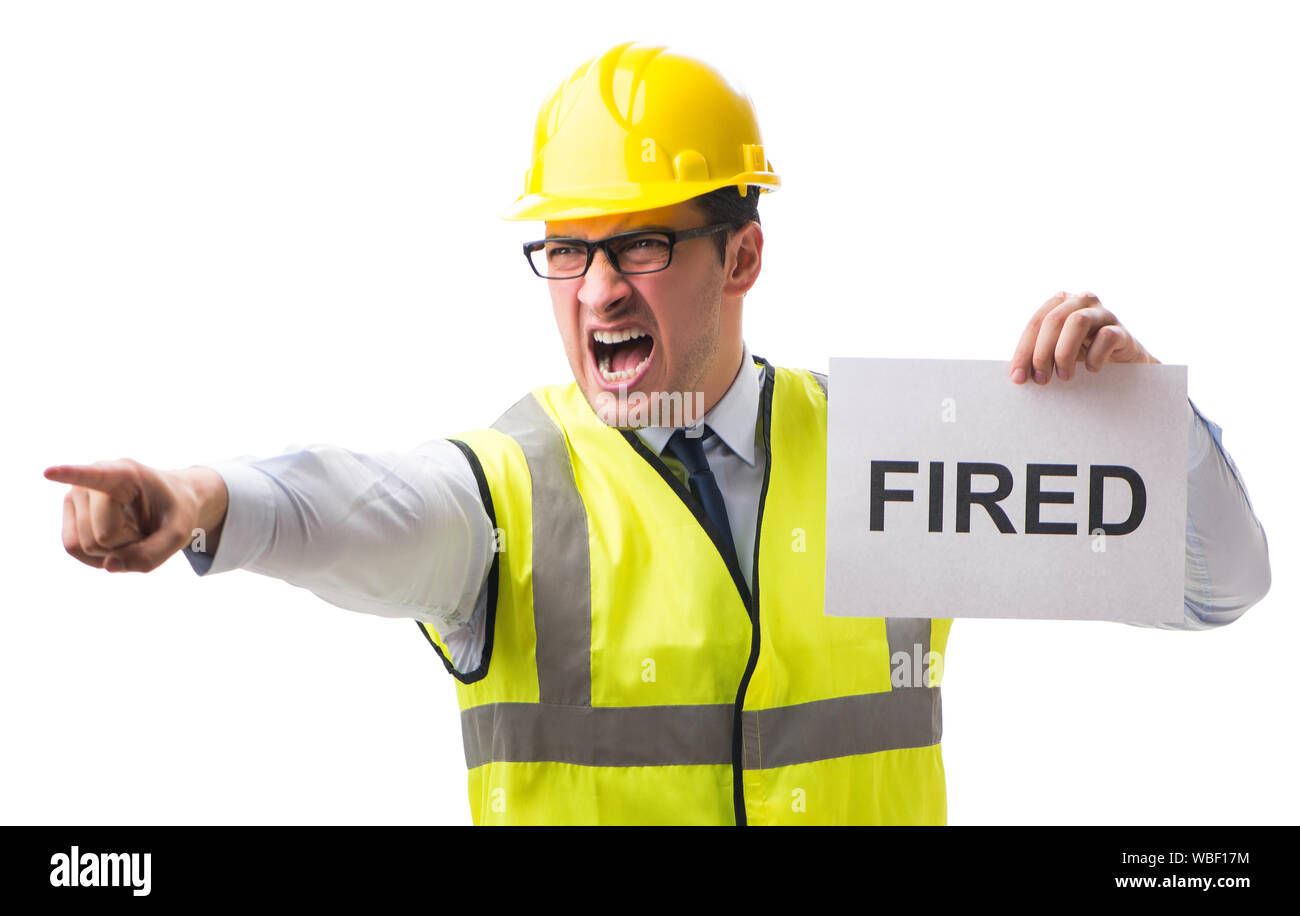 The construction supervisor in dismissal concept isolated on white b ...
