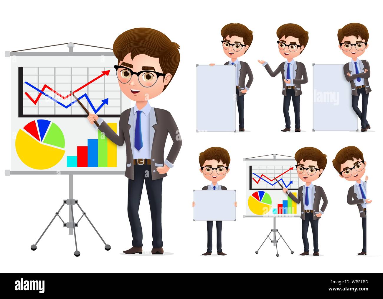 Businessman presentation vector character set. Business man characters ...