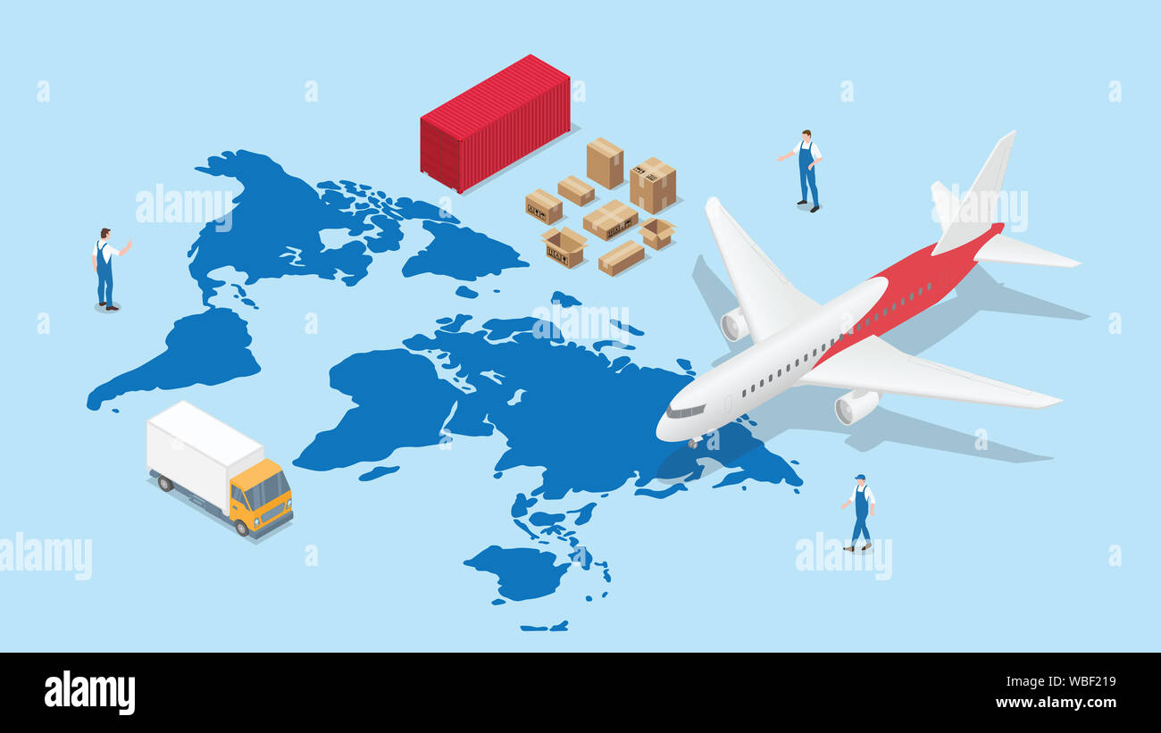 global logistics network with world map and transportation plane and ...