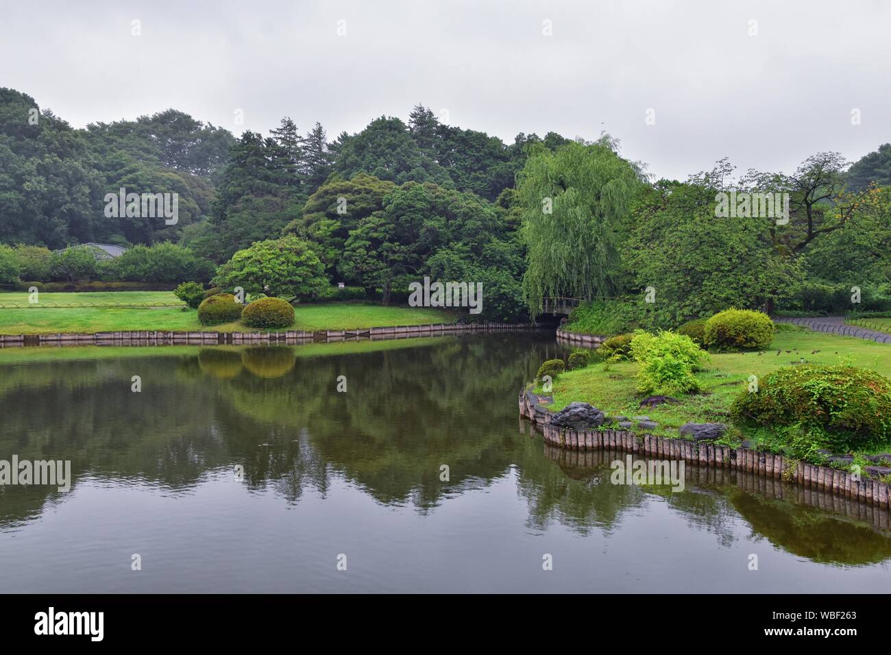 Traditional Japanese gardens in public parks in Tokyo, Japan. Views of ...