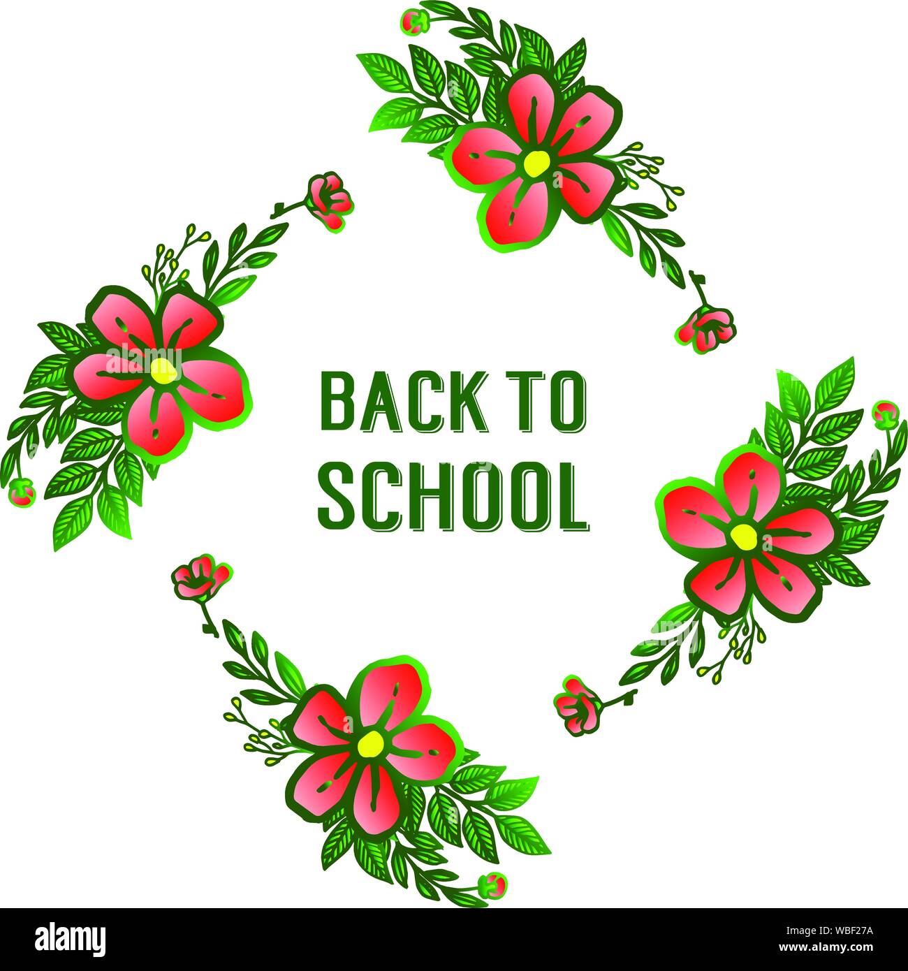 Invitation card back to school, with orange floral frame and nature ...