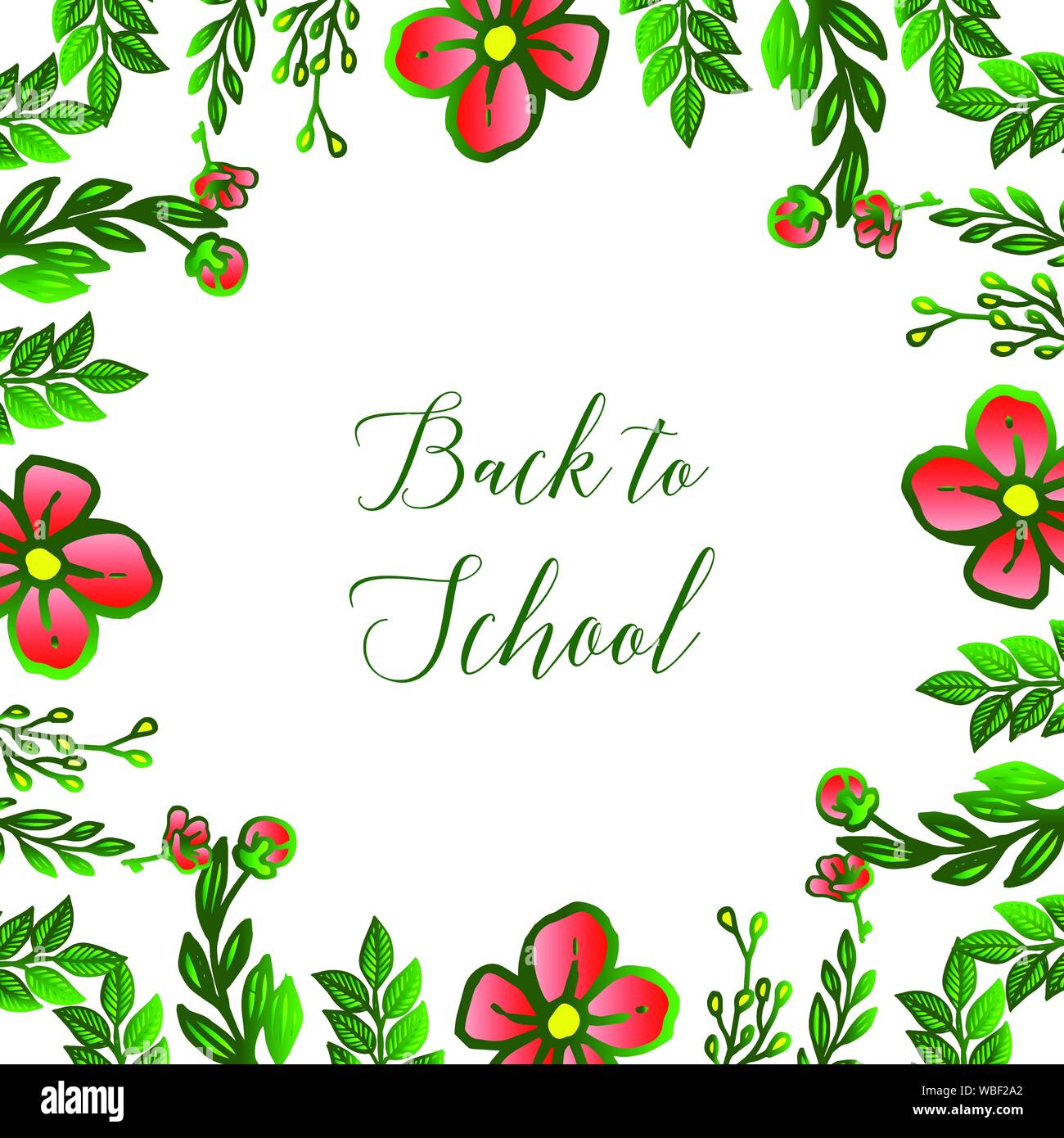 Invitation card back to school, with orange floral frame and nature ...