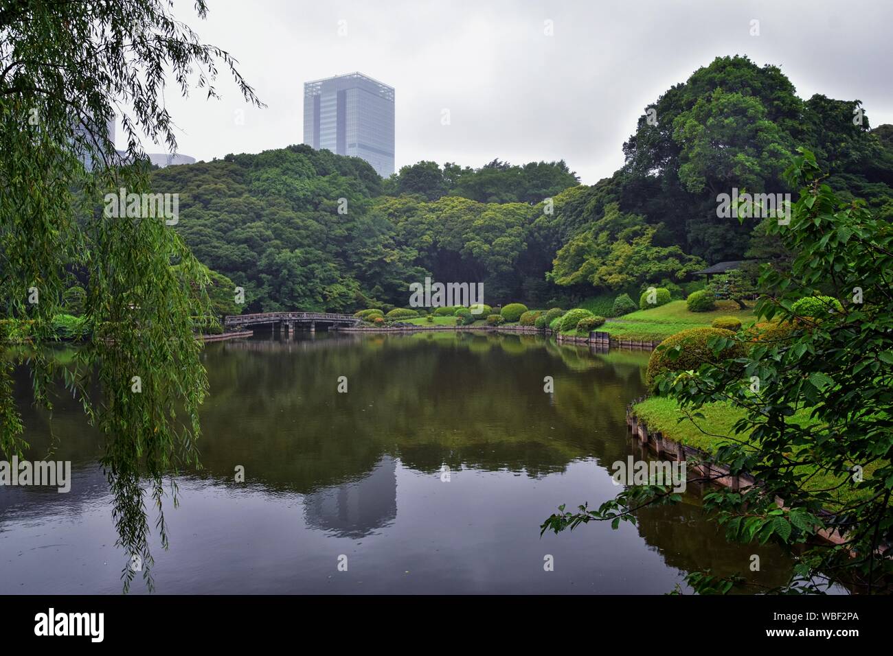 Traditional Japanese gardens in public parks in Tokyo, Japan. Views of ...