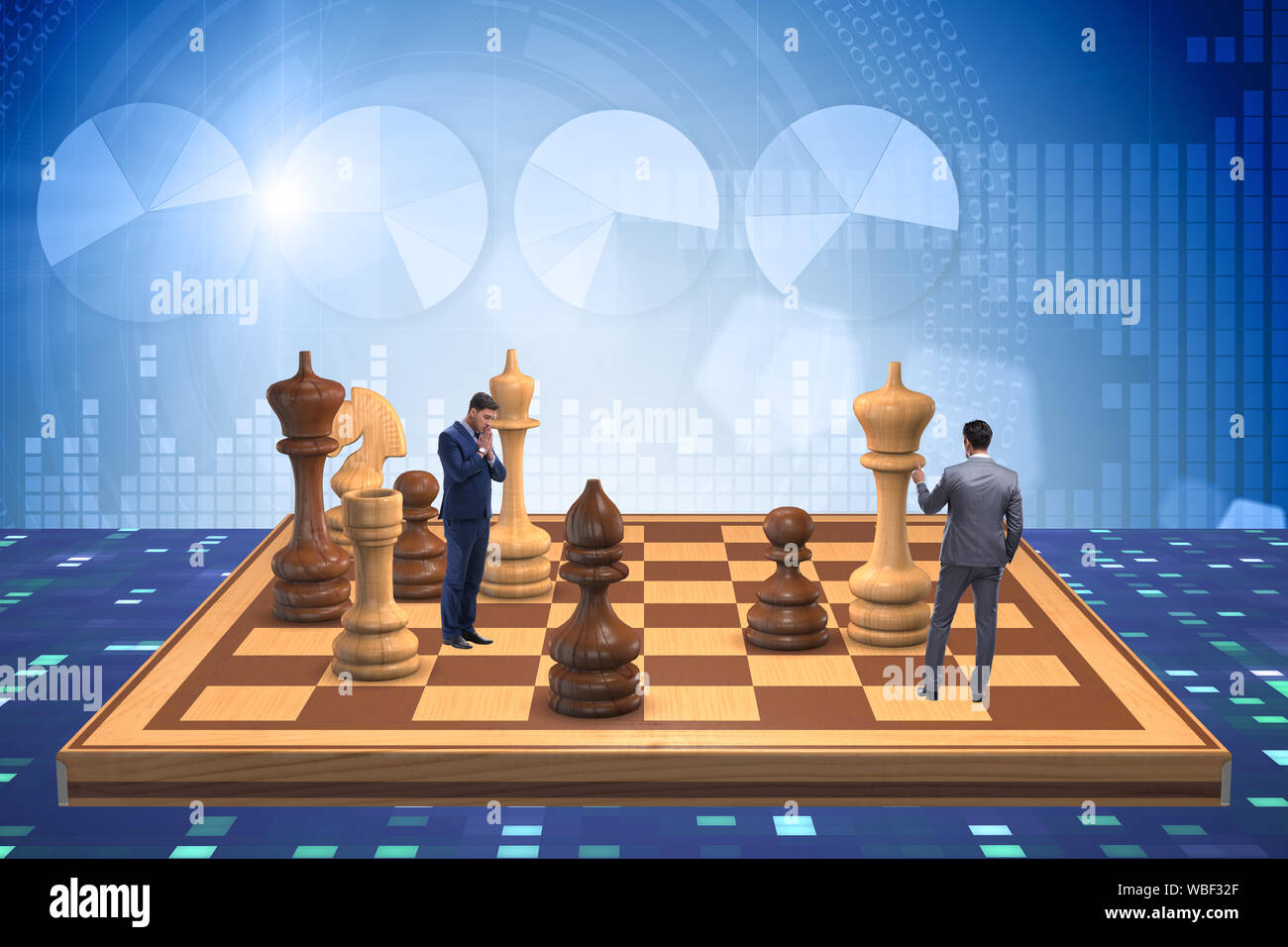 The businessman in large chess board in strategy concept Stock Photo ...