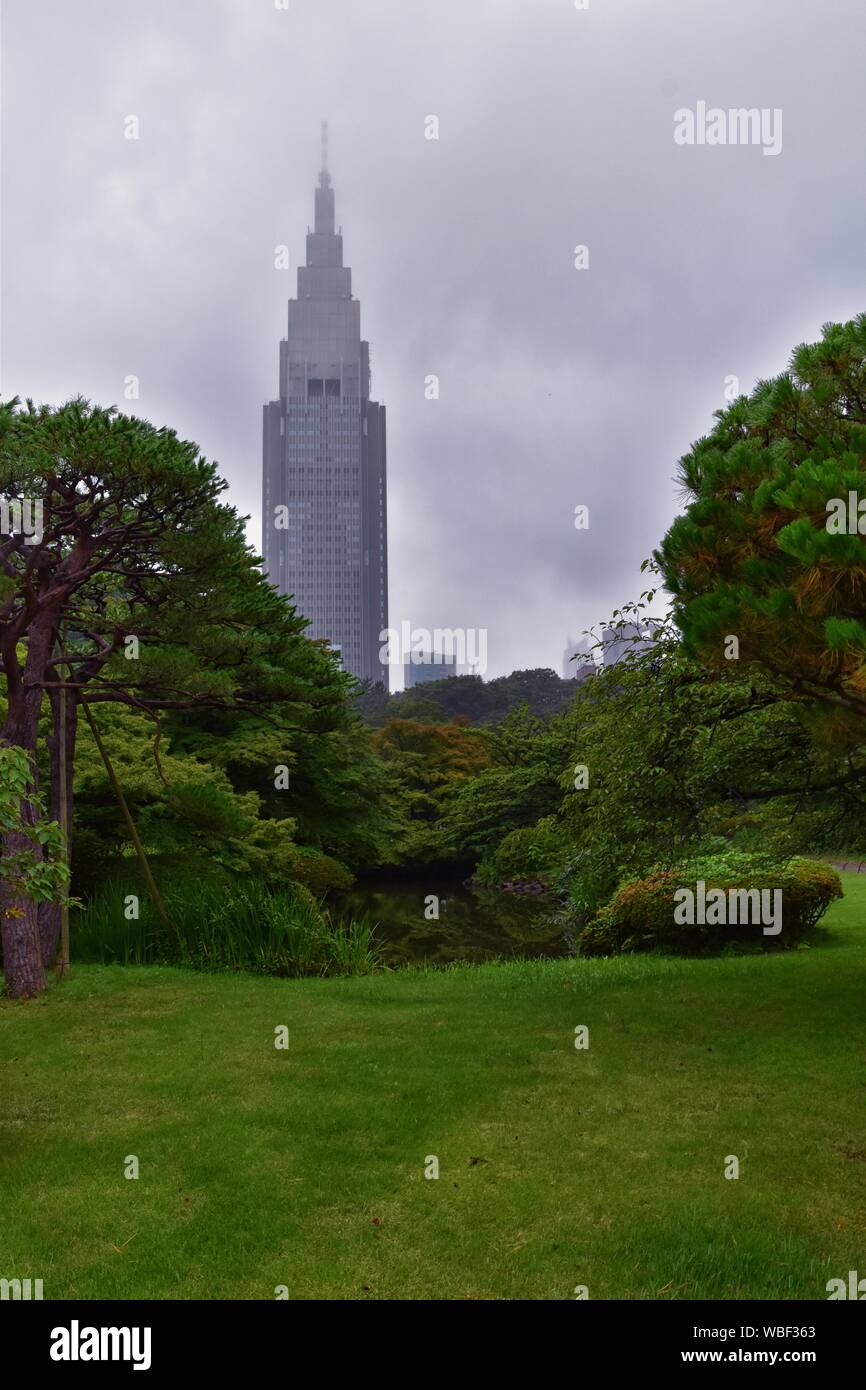Traditional Japanese gardens in public parks in Tokyo, Japan. Views of ...