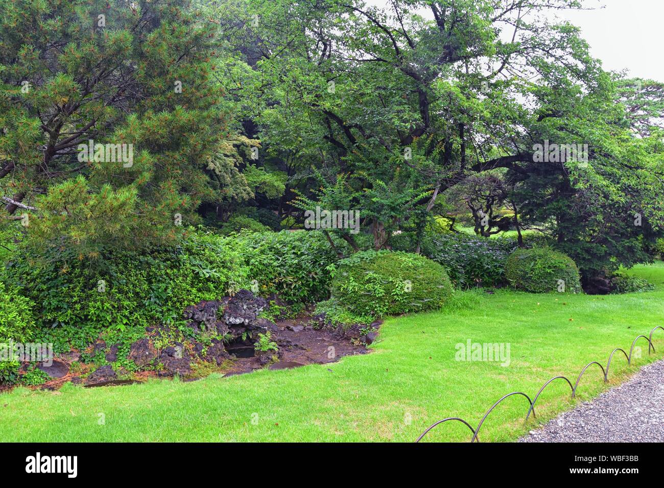 Traditional Japanese gardens in public parks in Tokyo, Japan. Views of ...