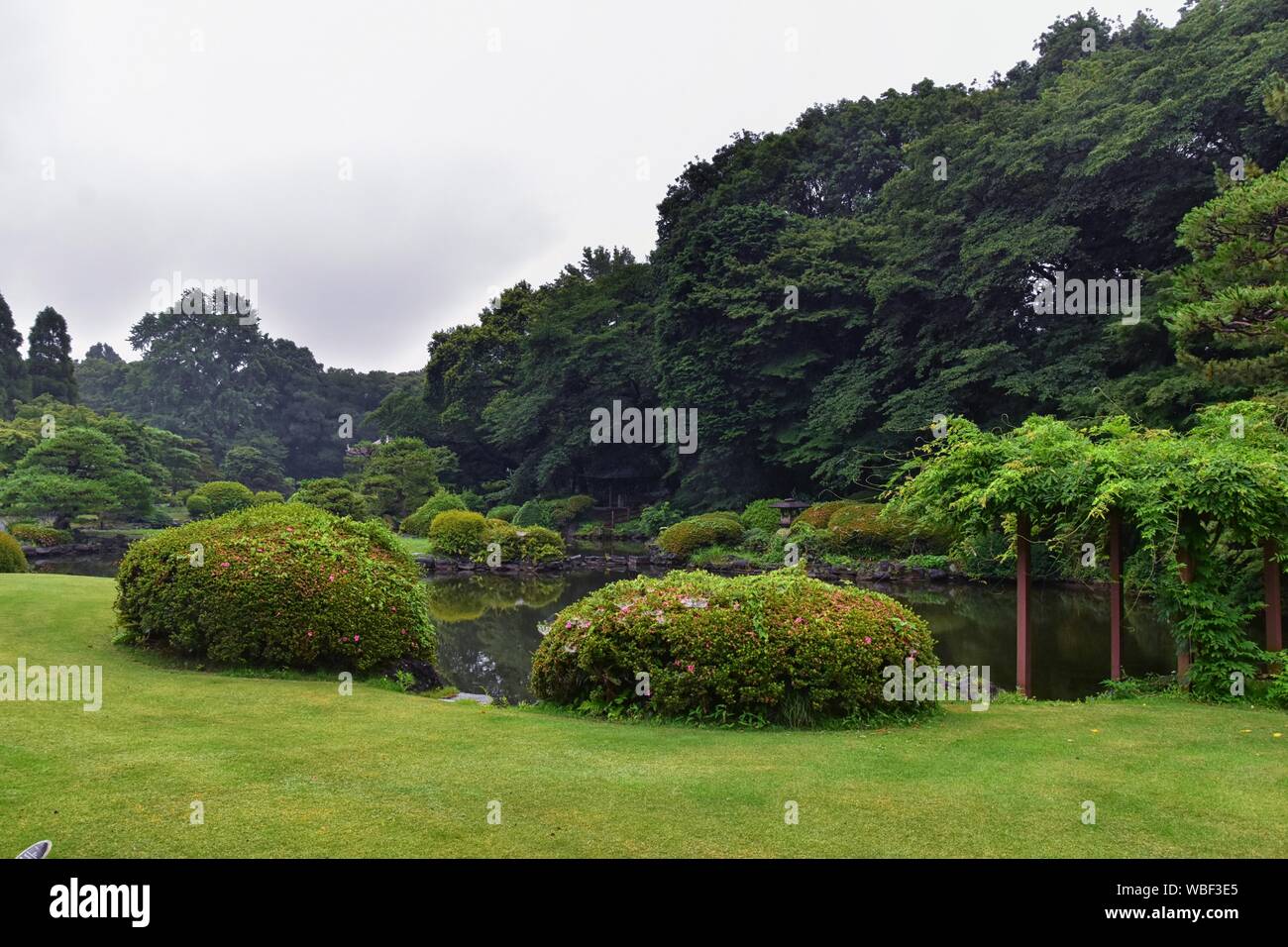 Traditional Japanese gardens in public parks in Tokyo, Japan. Views of ...