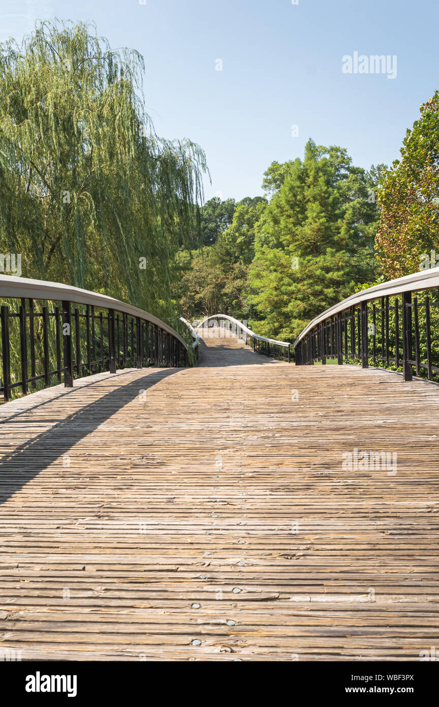 Footbridge at the Pullen Park in Raleigh, NC, USA, the oldest in town ...