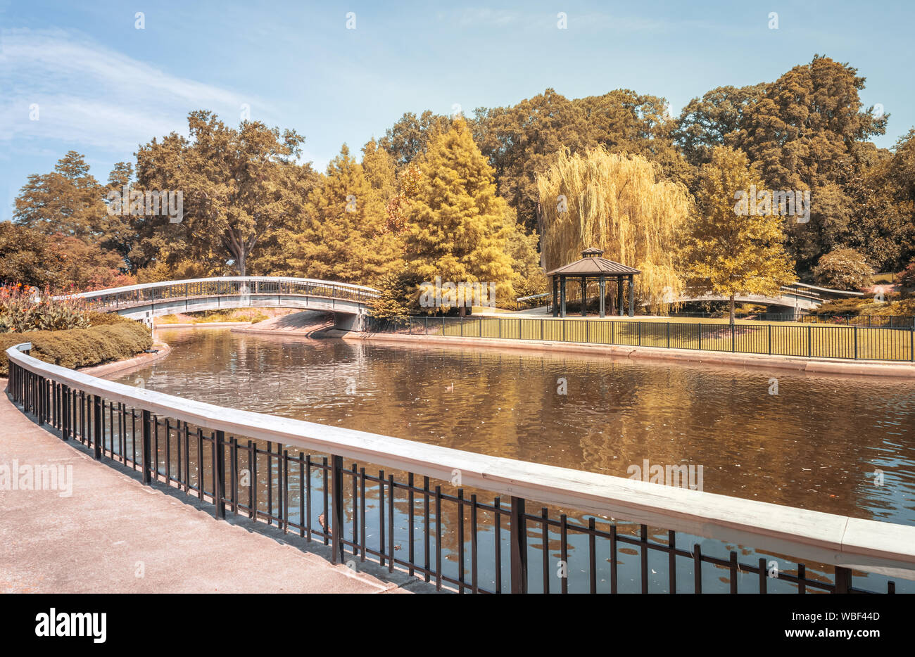 Footbridge at the Pullen Park, the oldest in town, established in 1887 ...