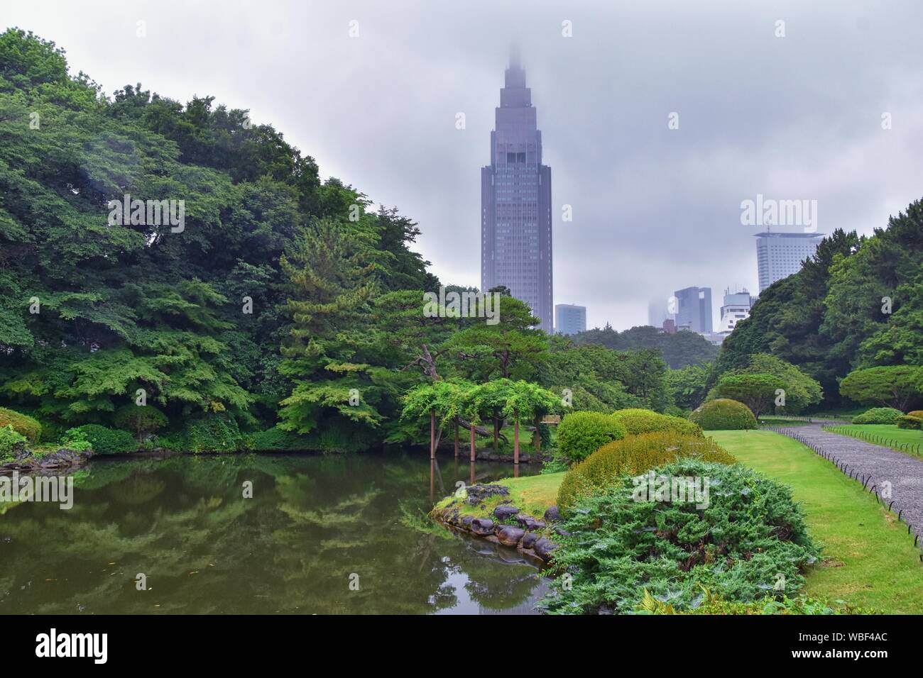 Traditional Japanese gardens in public parks in Tokyo, Japan. Views of ...