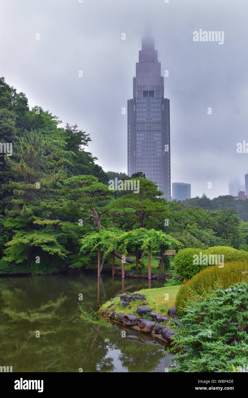 Traditional Japanese gardens in public parks in Tokyo, Japan. Views of ...