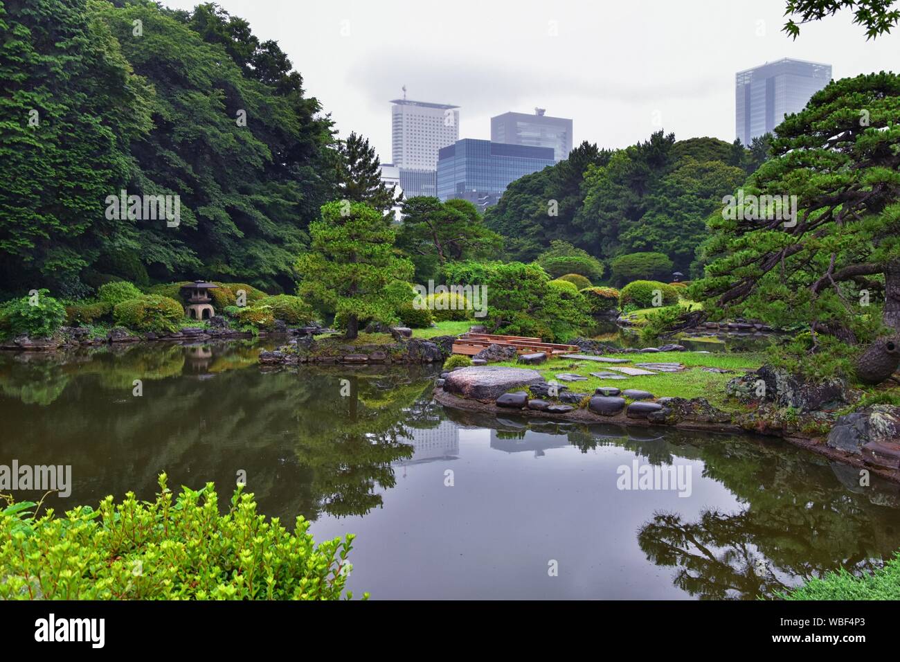 Traditional Japanese gardens in public parks in Tokyo, Japan. Views of ...