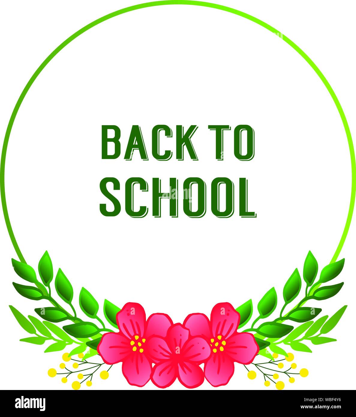 Lettering of banner back to school, with wallpaper of green leafy ...