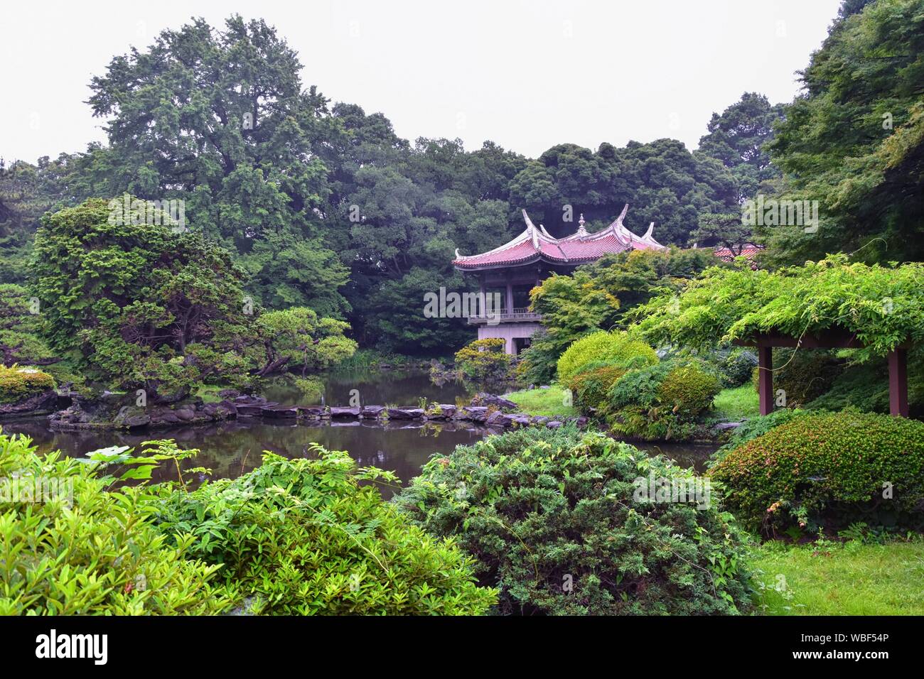 Traditional Japanese gardens in public parks in Tokyo, Japan. Views of ...