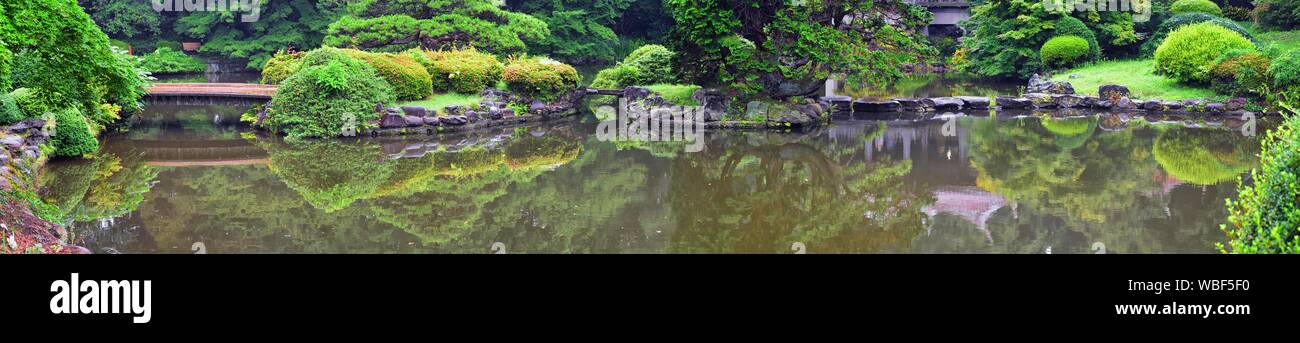 Traditional Japanese gardens in public parks in Tokyo, Japan. Views of ...