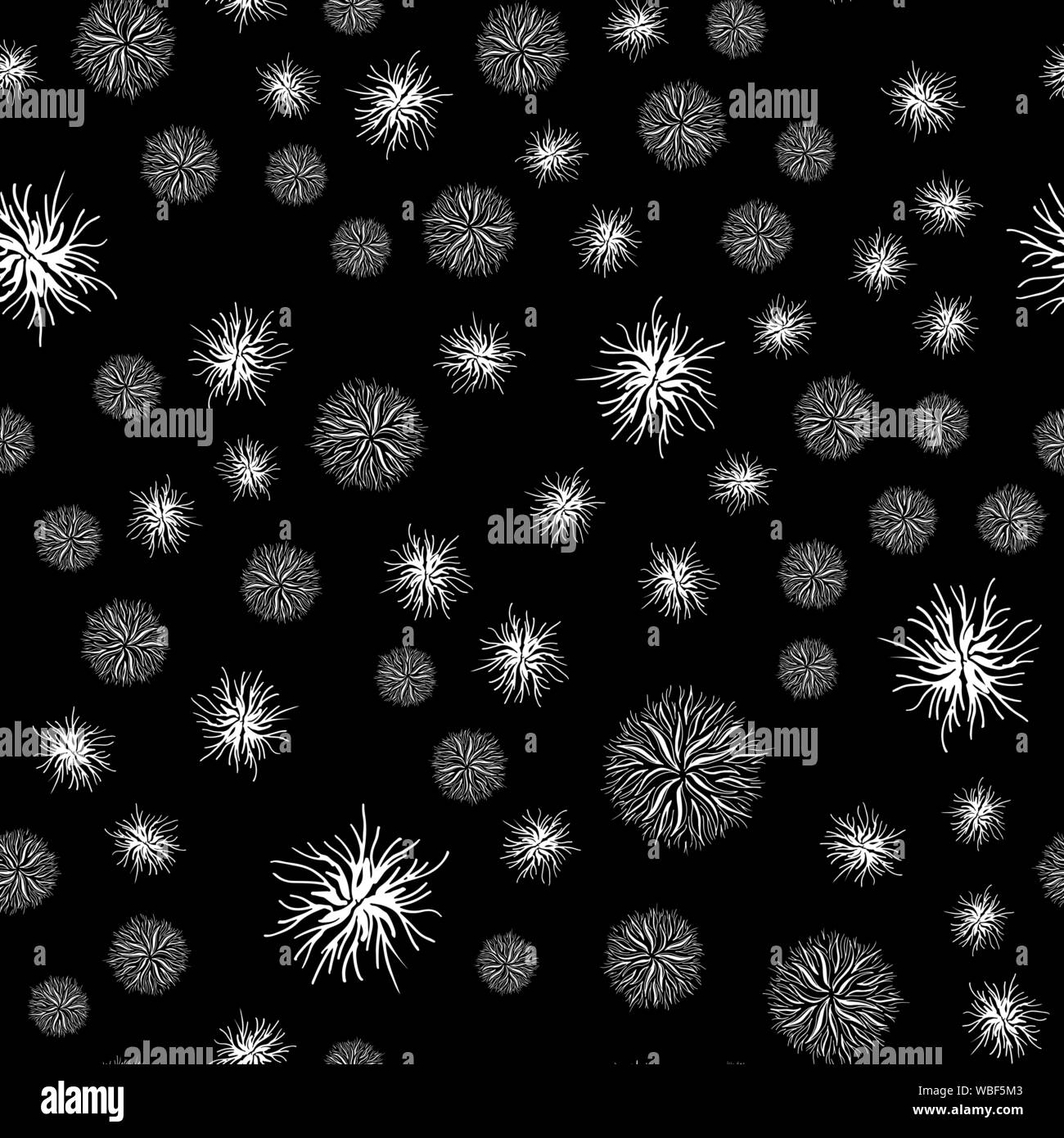 Seamless pattern of outline microbes. Isolated black simple line ...