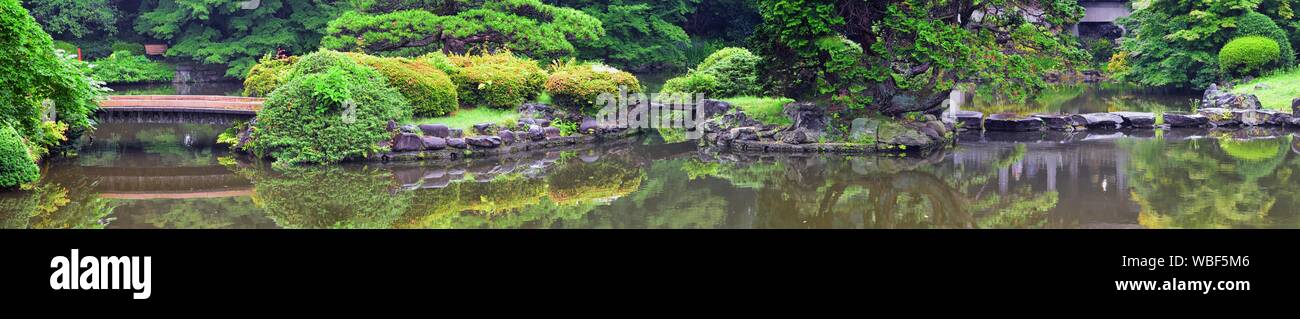 Traditional Japanese gardens in public parks in Tokyo, Japan. Views of ...
