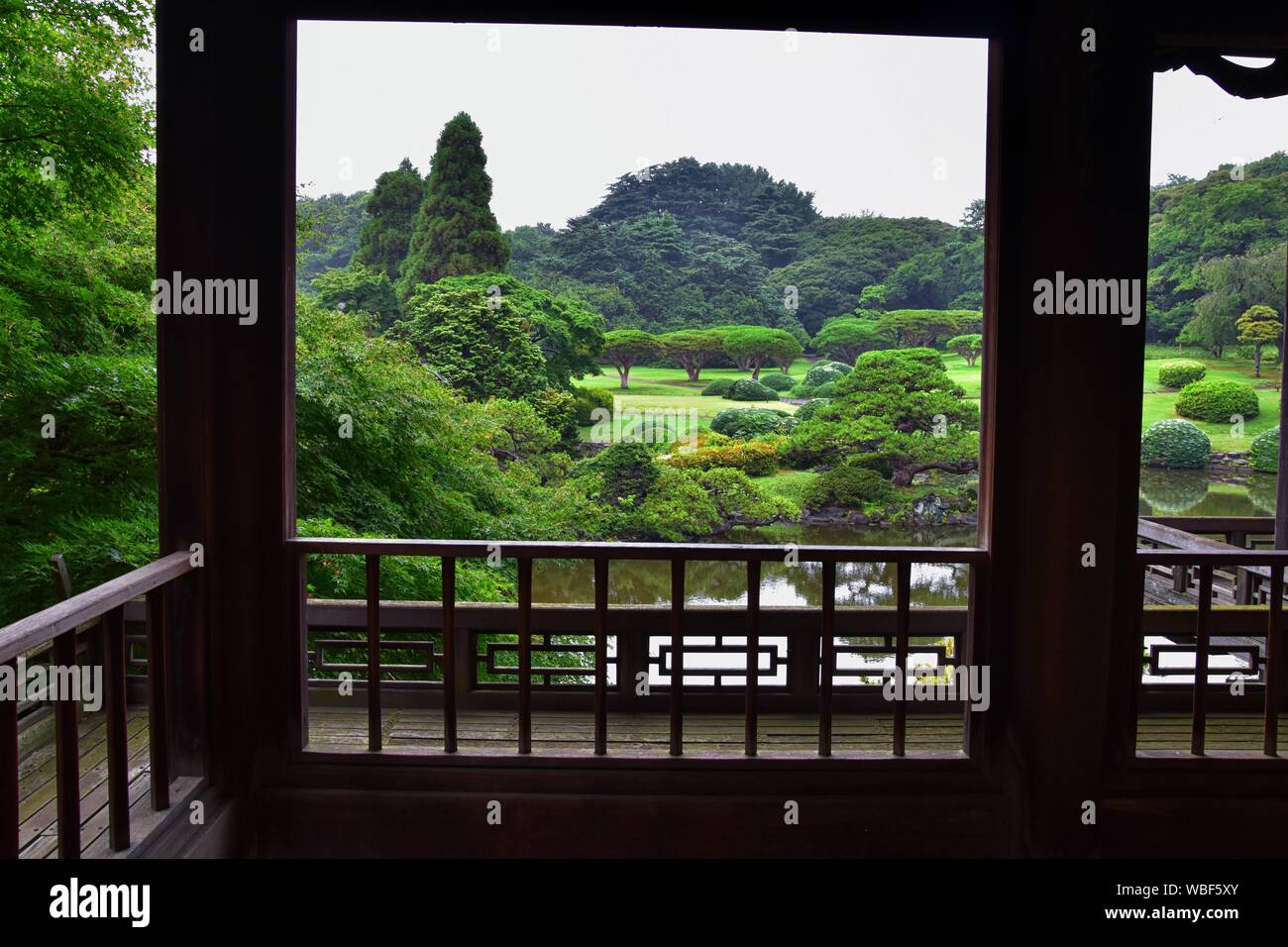Traditional Japanese gardens in public parks in Tokyo, Japan. Views of ...