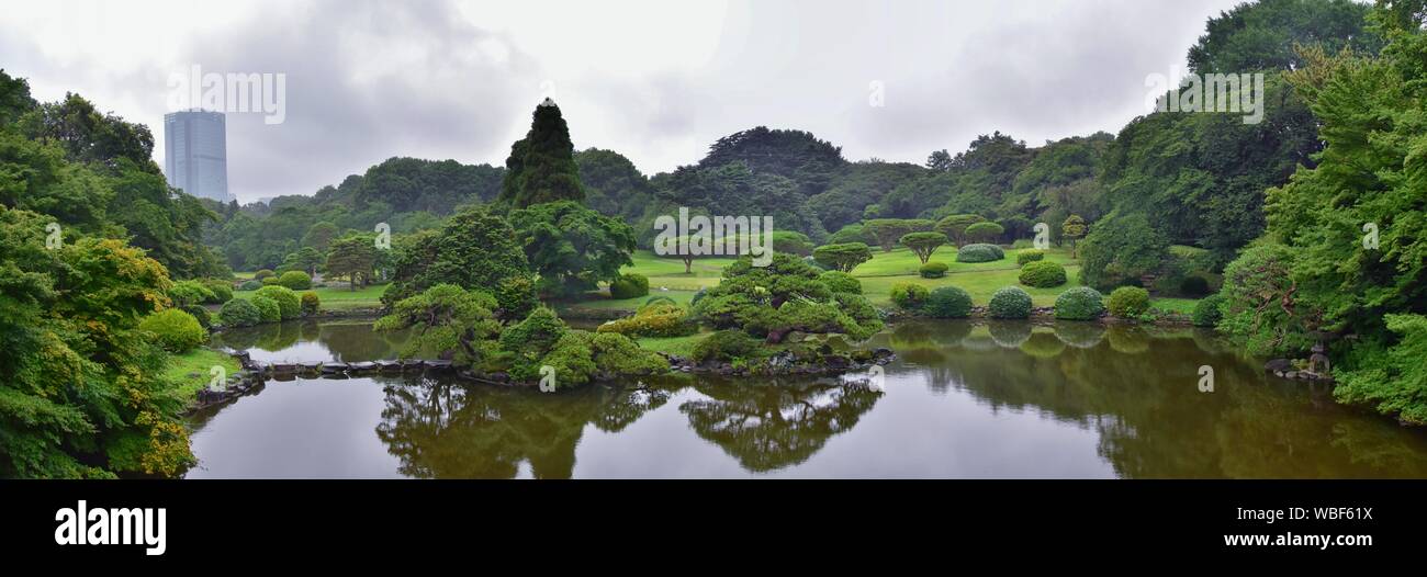 Traditional Japanese gardens in public parks in Tokyo, Japan. Views of ...