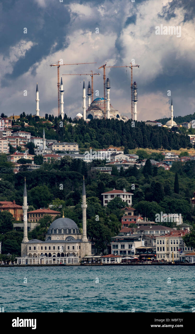 Construction cranes can be seen as mosque is being restored in Istanbul ...