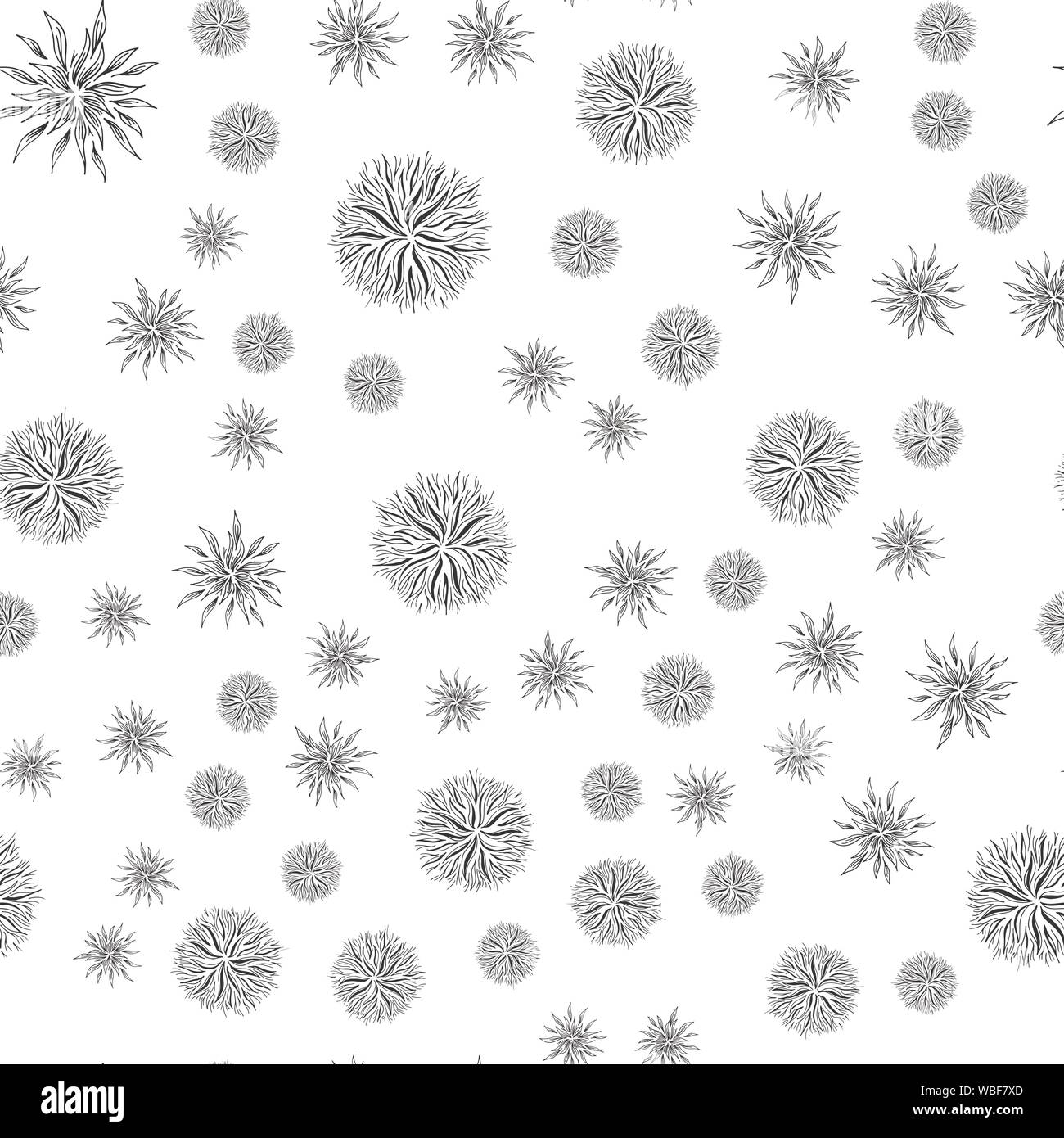 Seamless pattern of outline microbes. Isolated black simple line ...