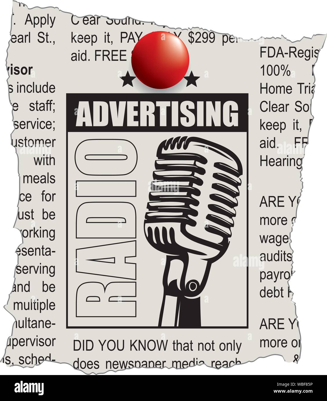 Newspaper ad radio advertisement with microphone. Vector illustration ...