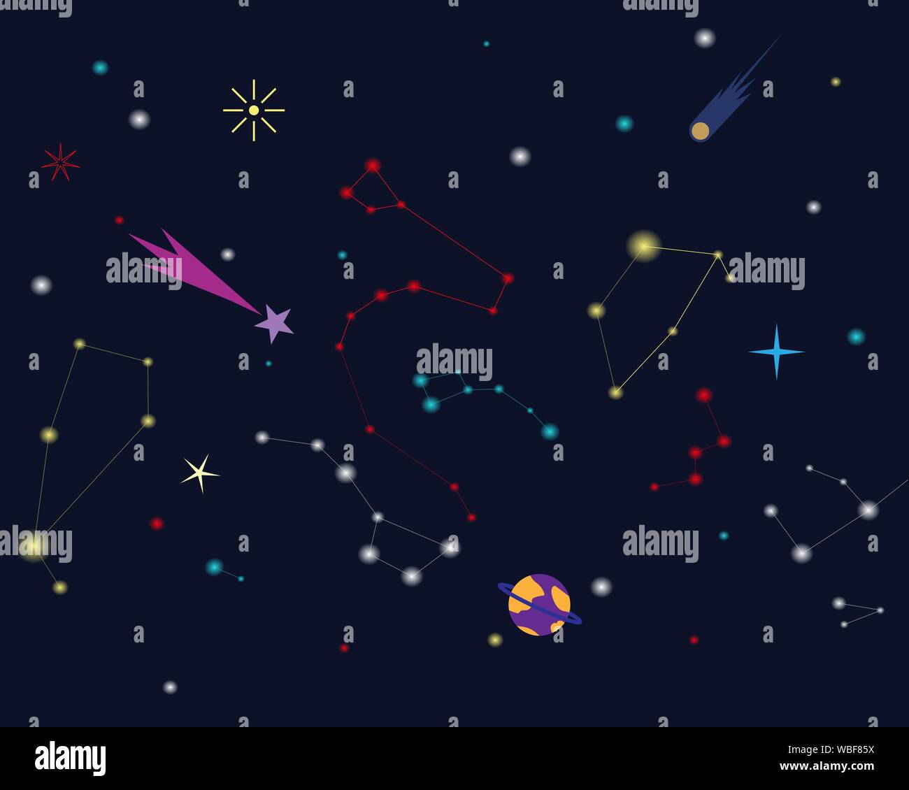 Cosmos illustration with constellations, stars and comets. Wind ...