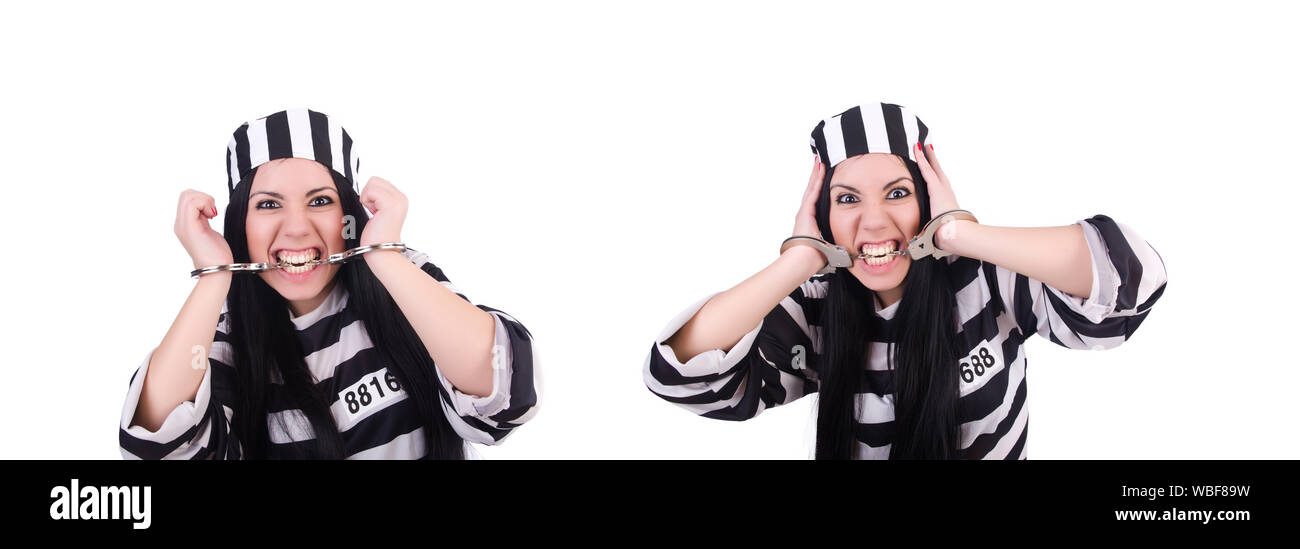 The prisoner in striped uniform on white Stock Photo - Alamy