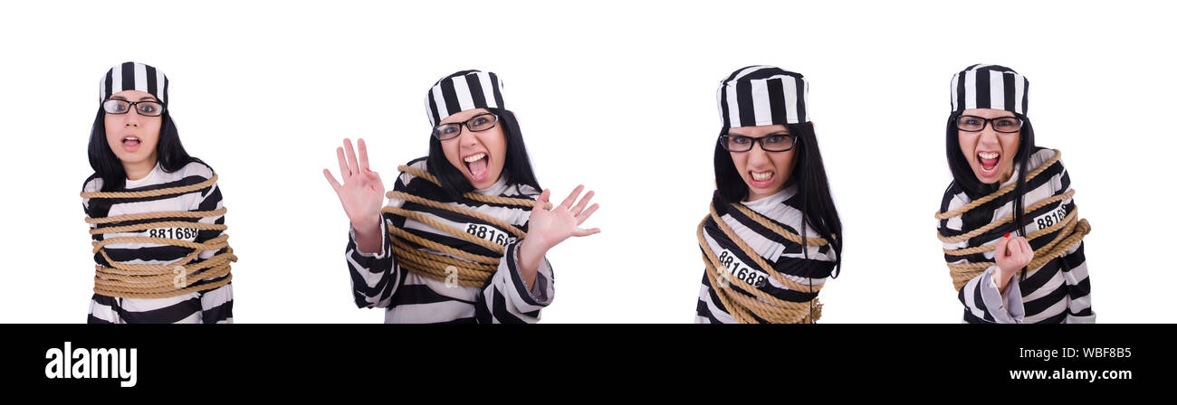 The prisoner in striped uniform on white Stock Photo - Alamy