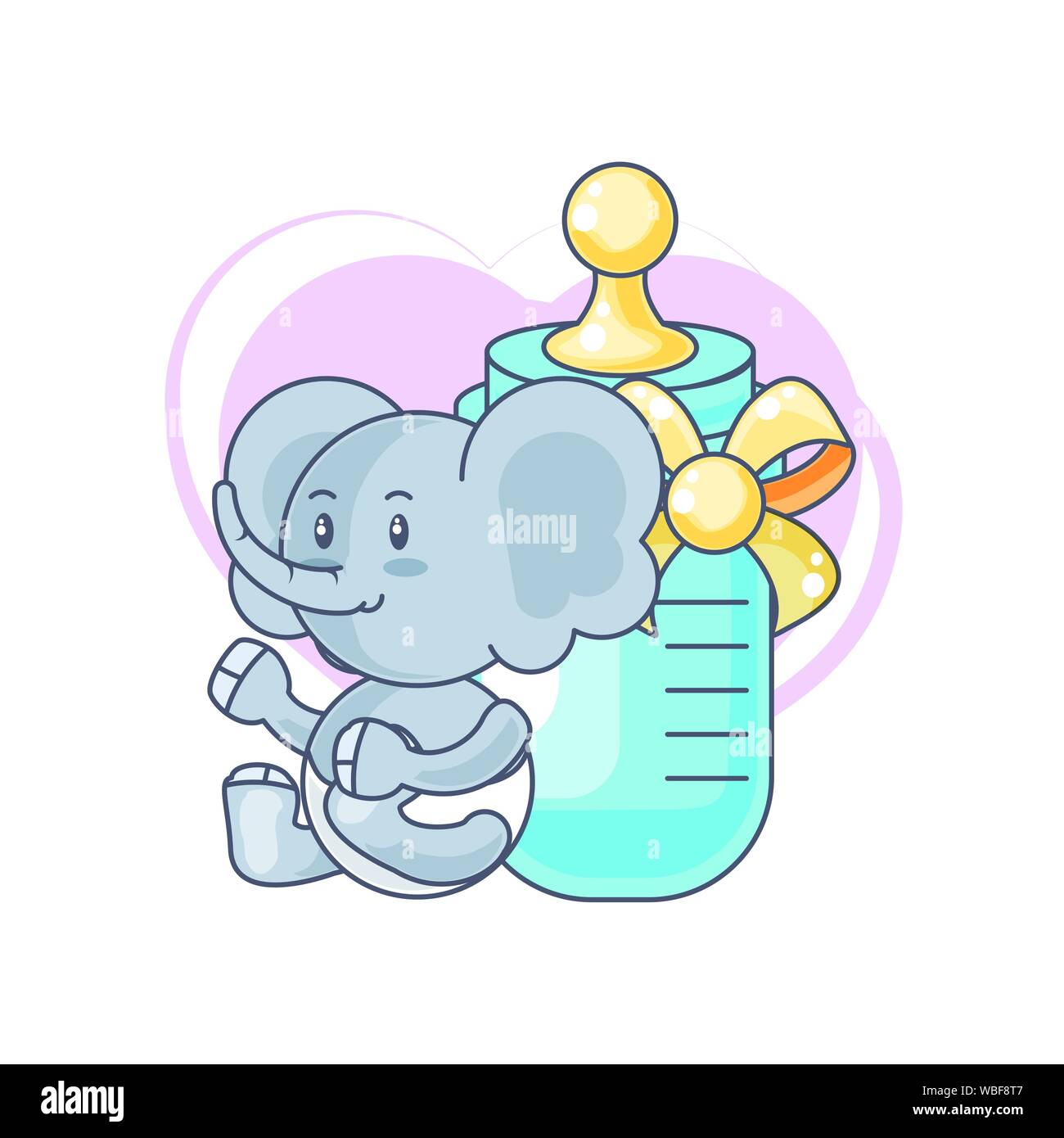 cute elephant baby animal and bottle milk vector illustration design ...