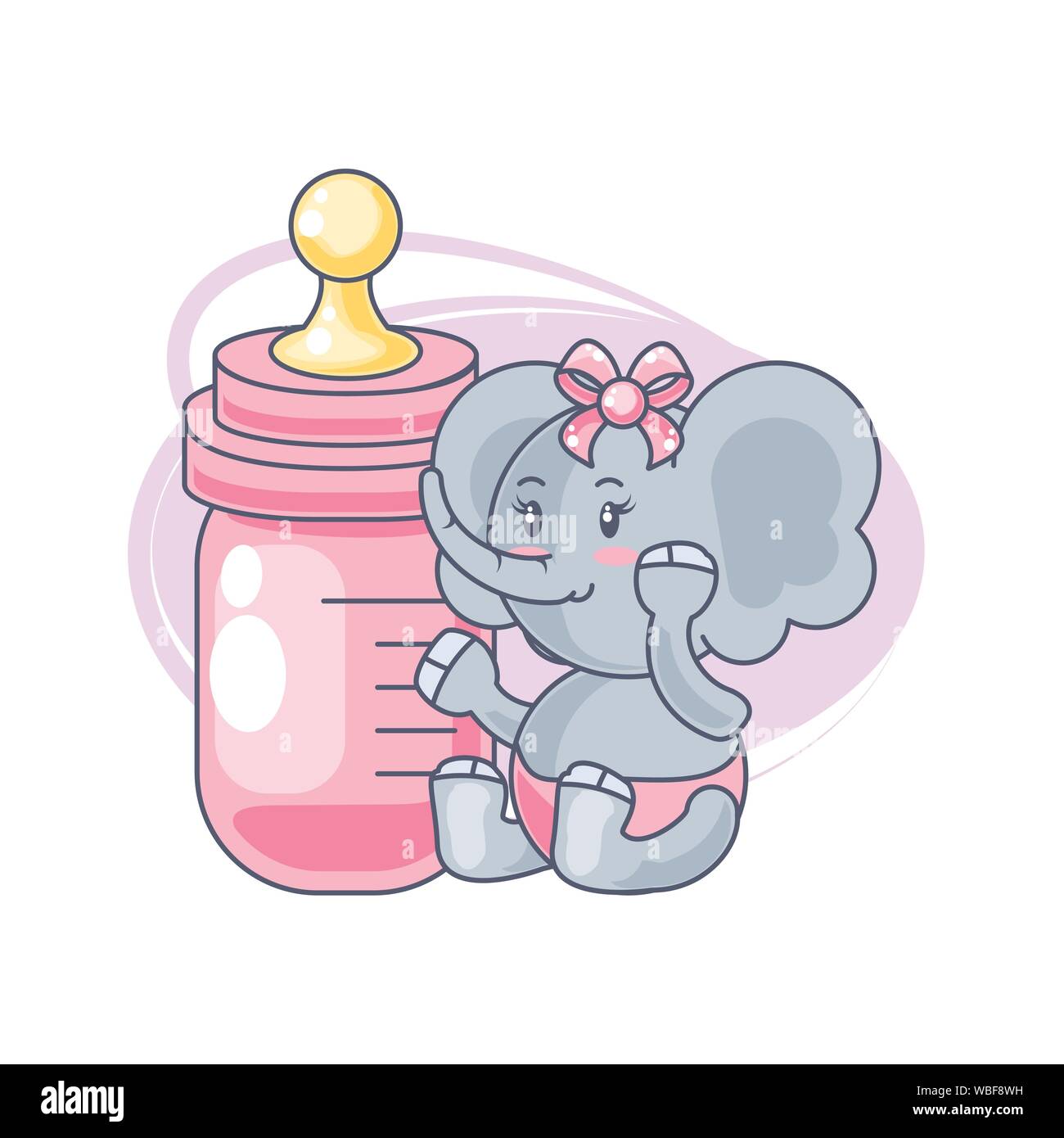 cute female elephant baby and bottle milk vector illustration design ...
