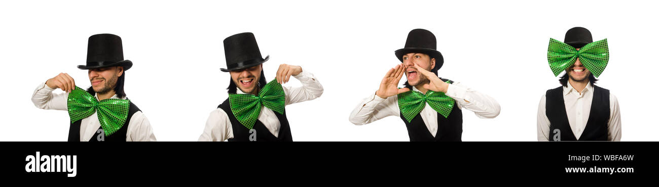 The man with big green bow tie in funny concept Stock Photo - Alamy
