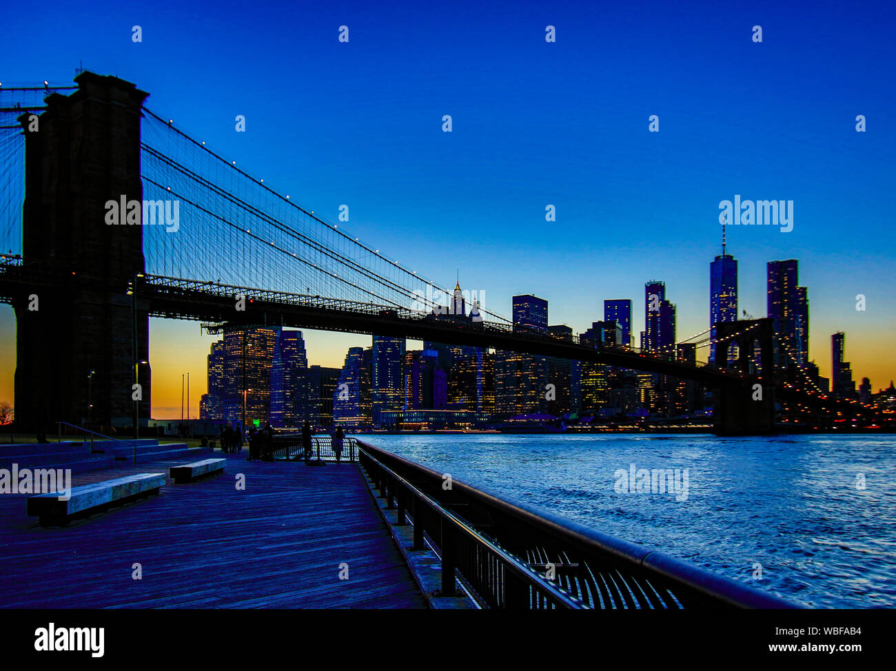 BROOKLYN, NEW YORK, MAR 27, 2018: Brooklyn Bridge, seen from Dumbo Park ...