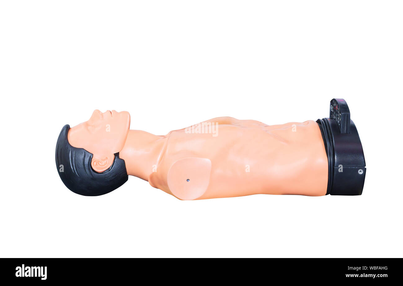 dummy for CPR medical training to assist isolated on white background ...