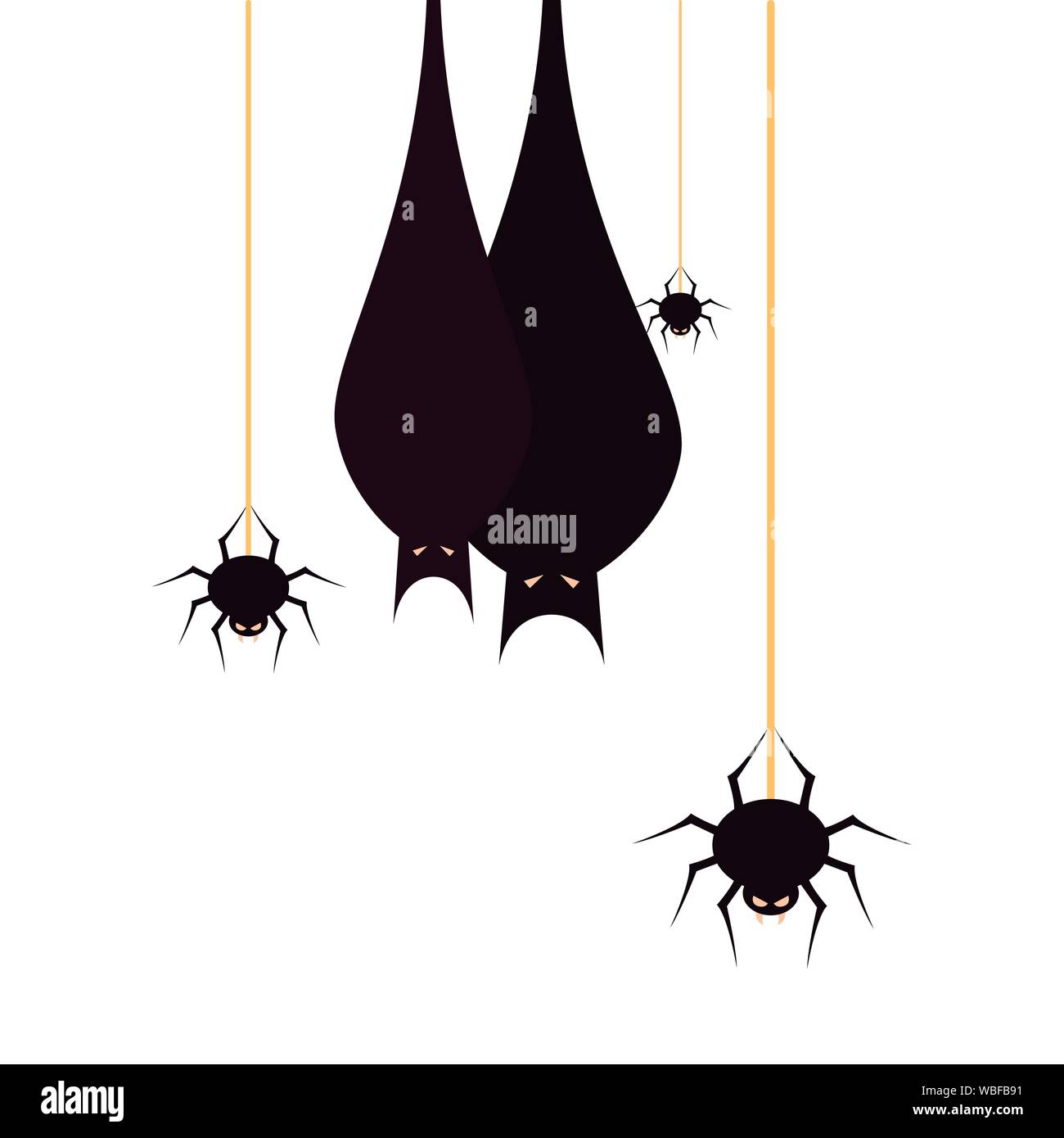 hanging bats spiders happy halloween celebration design vector ...