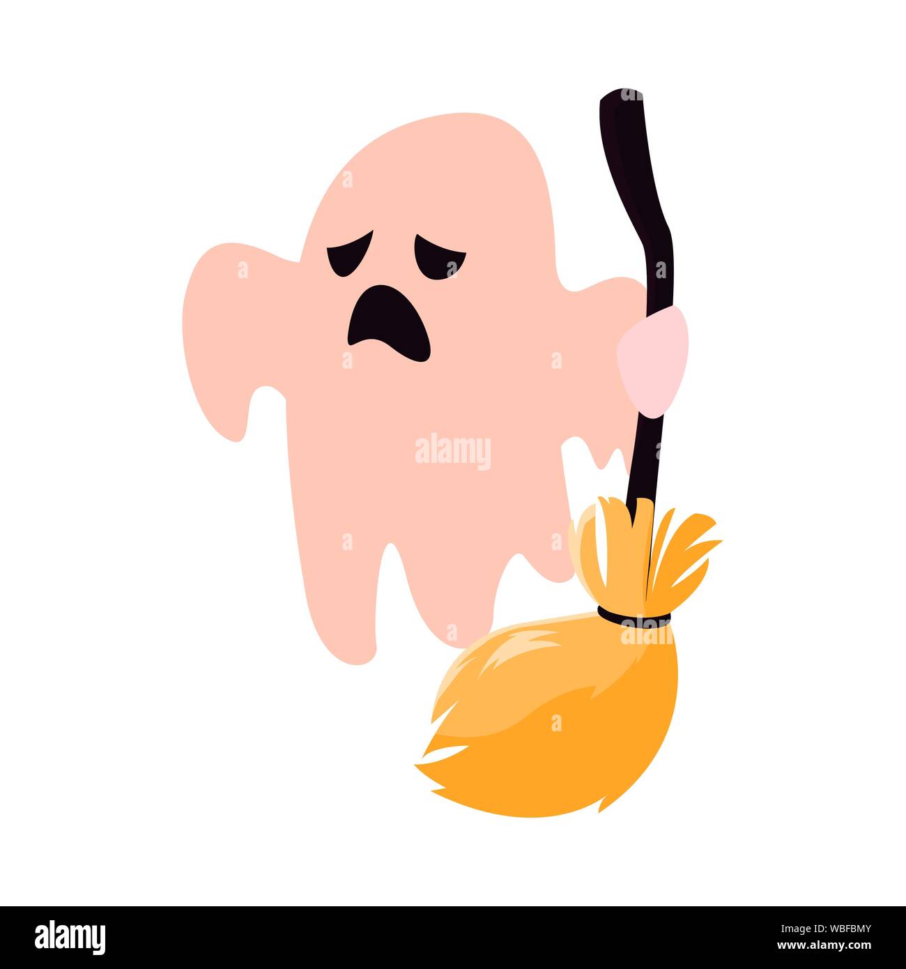 ghost with broom happy halloween celebration design vector illustration ...