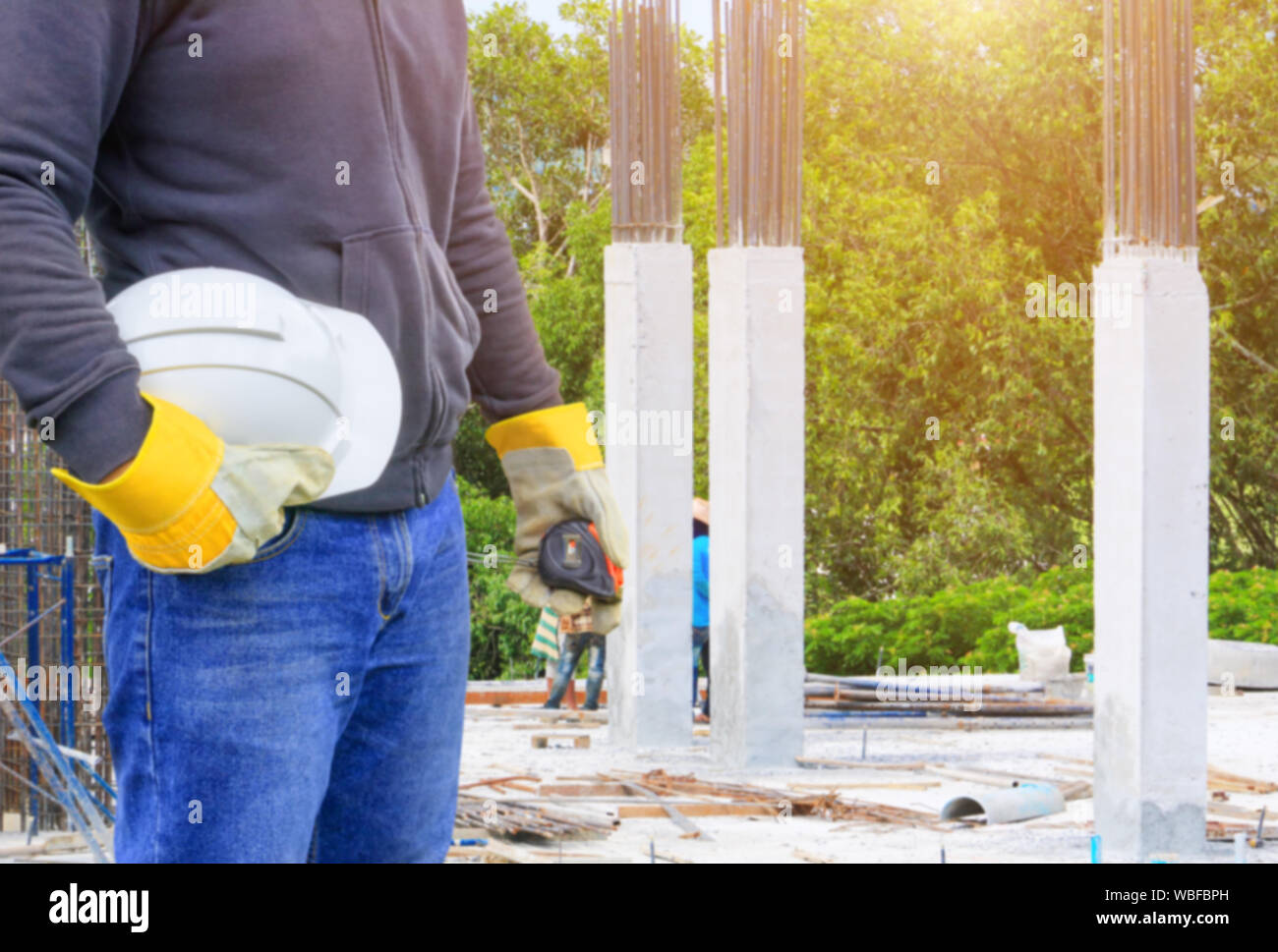 engineering hand holding white safety hat interior working construction ...