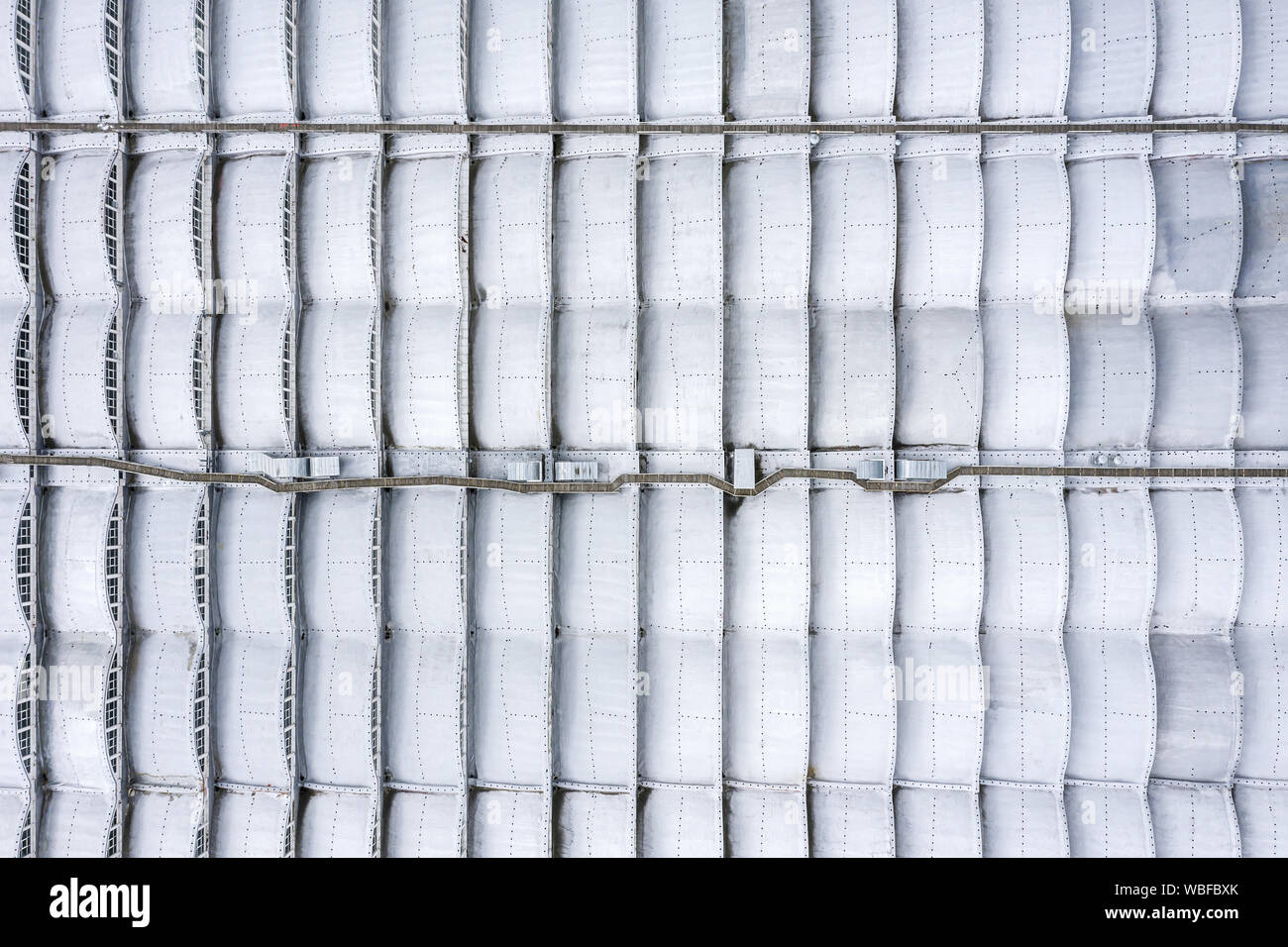 metal roof of an factory building. industrial background. aerial top ...